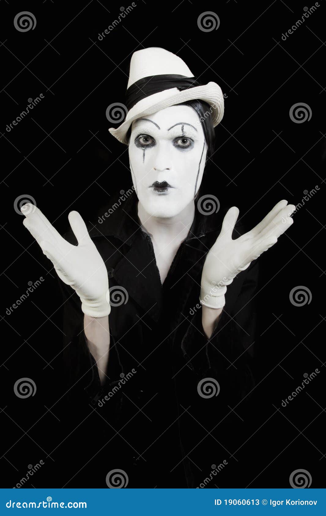 Face and Hands of Mime with Dark Make-up Stock Image - Image of ...
