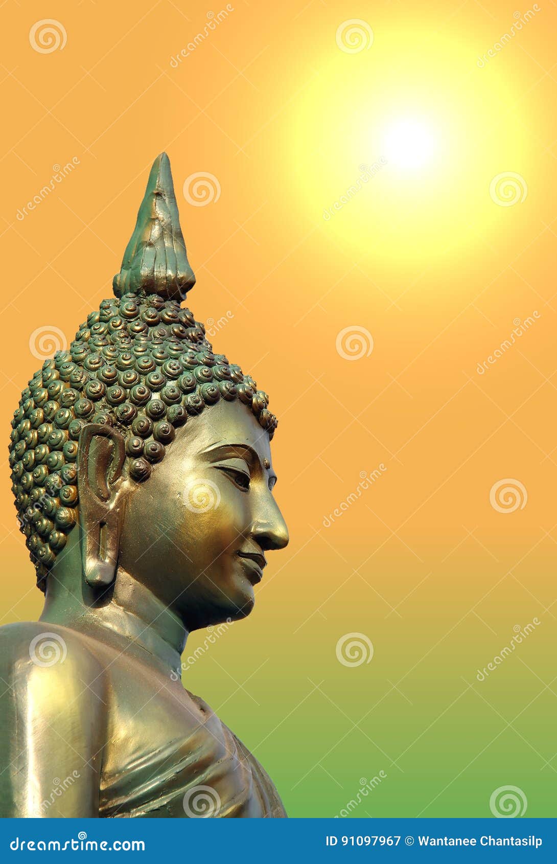 Face and Head of Golden Green Buddha Statue Stock Image - Image of pray ...