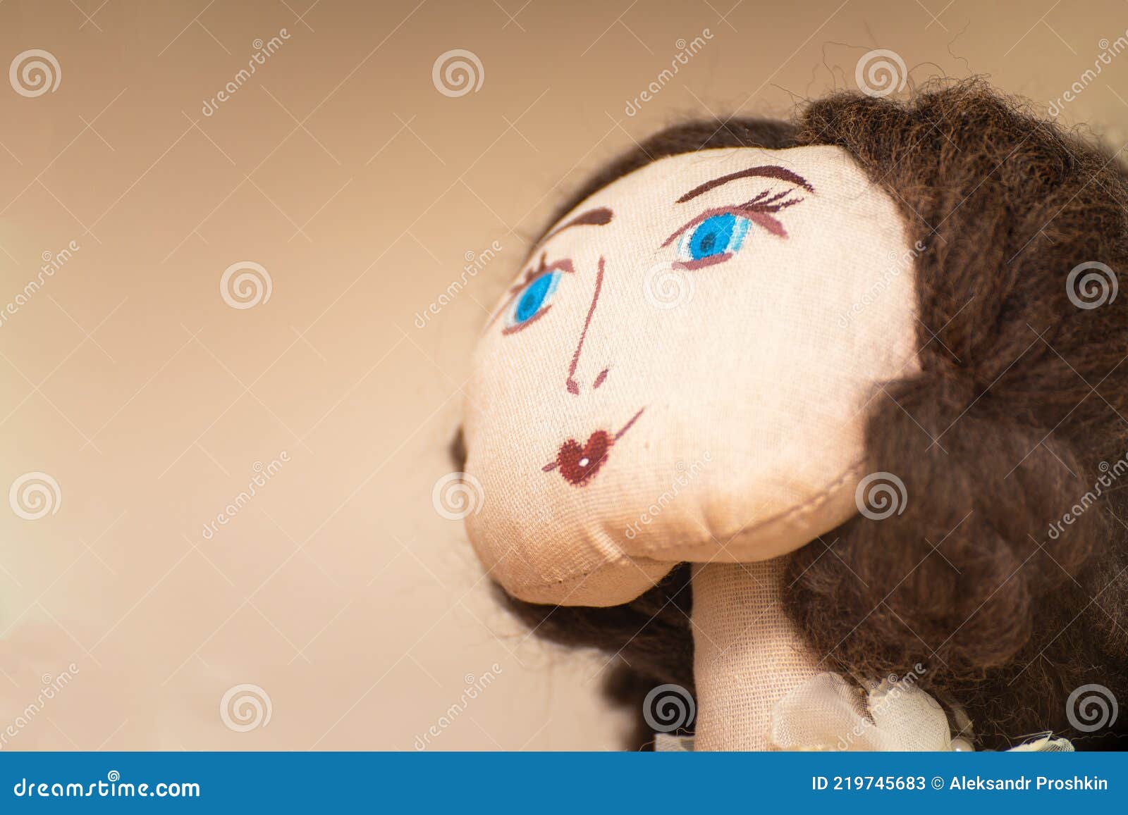The Face of a Homemade Rag Doll with Blue Eyes. Portrait of a Rag Doll ...