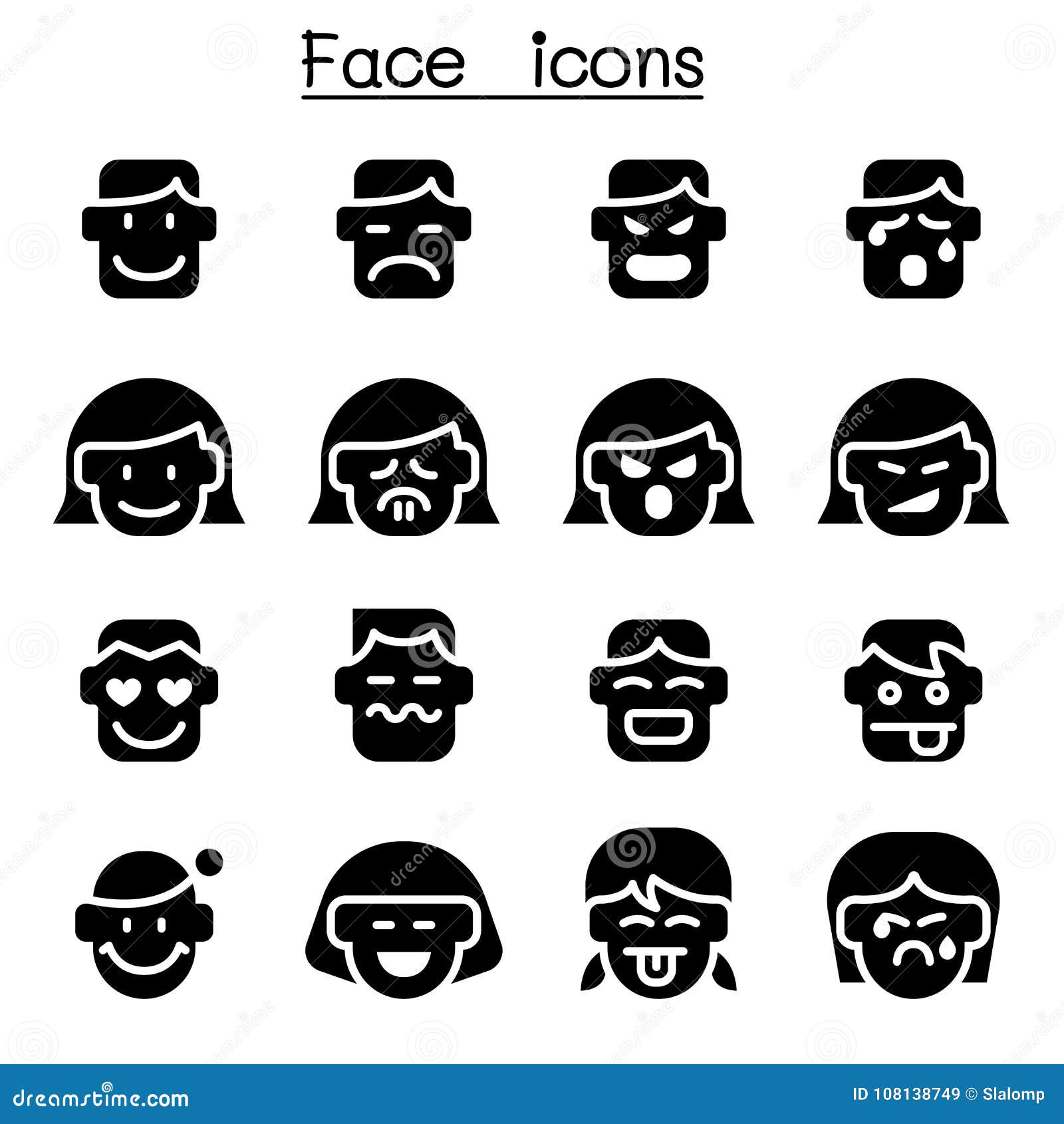 Human Face icon set stock vector. Illustration of people - 108138749