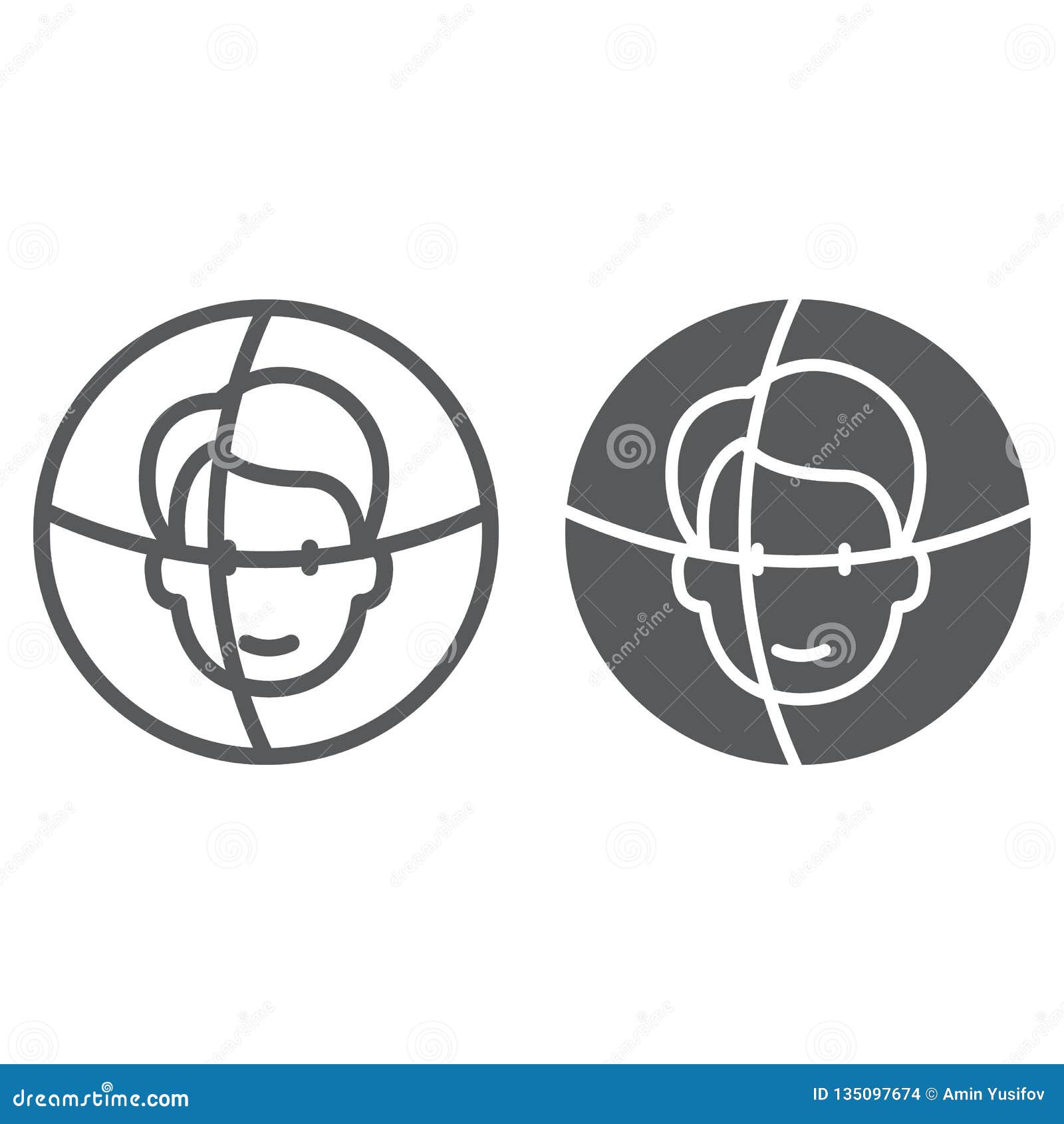 Face ID Line and Glyph Icon, Face Recognition and Face Identification ...