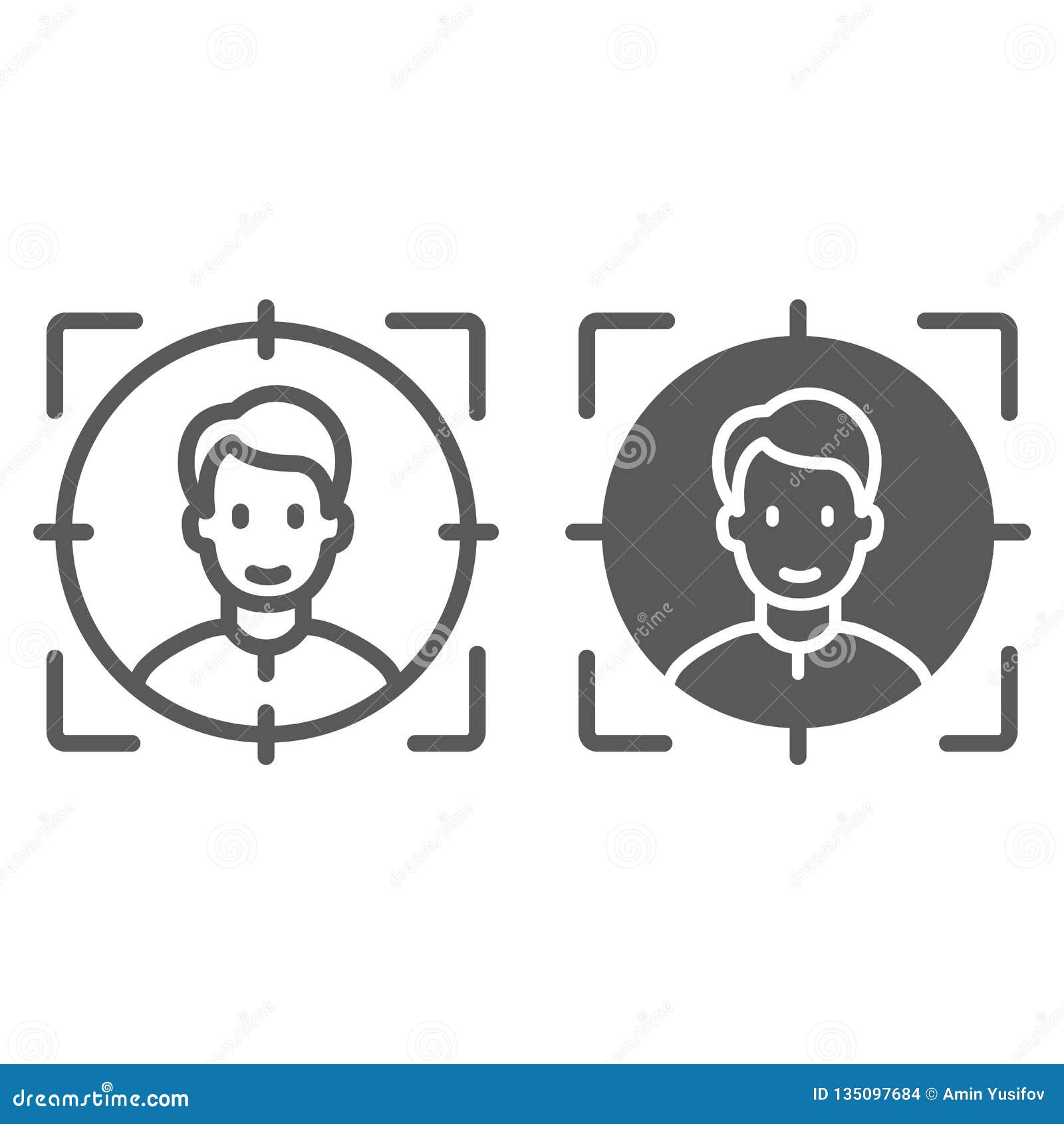 Face ID Line and Glyph Icon, Face Recognition and Face Identification ...