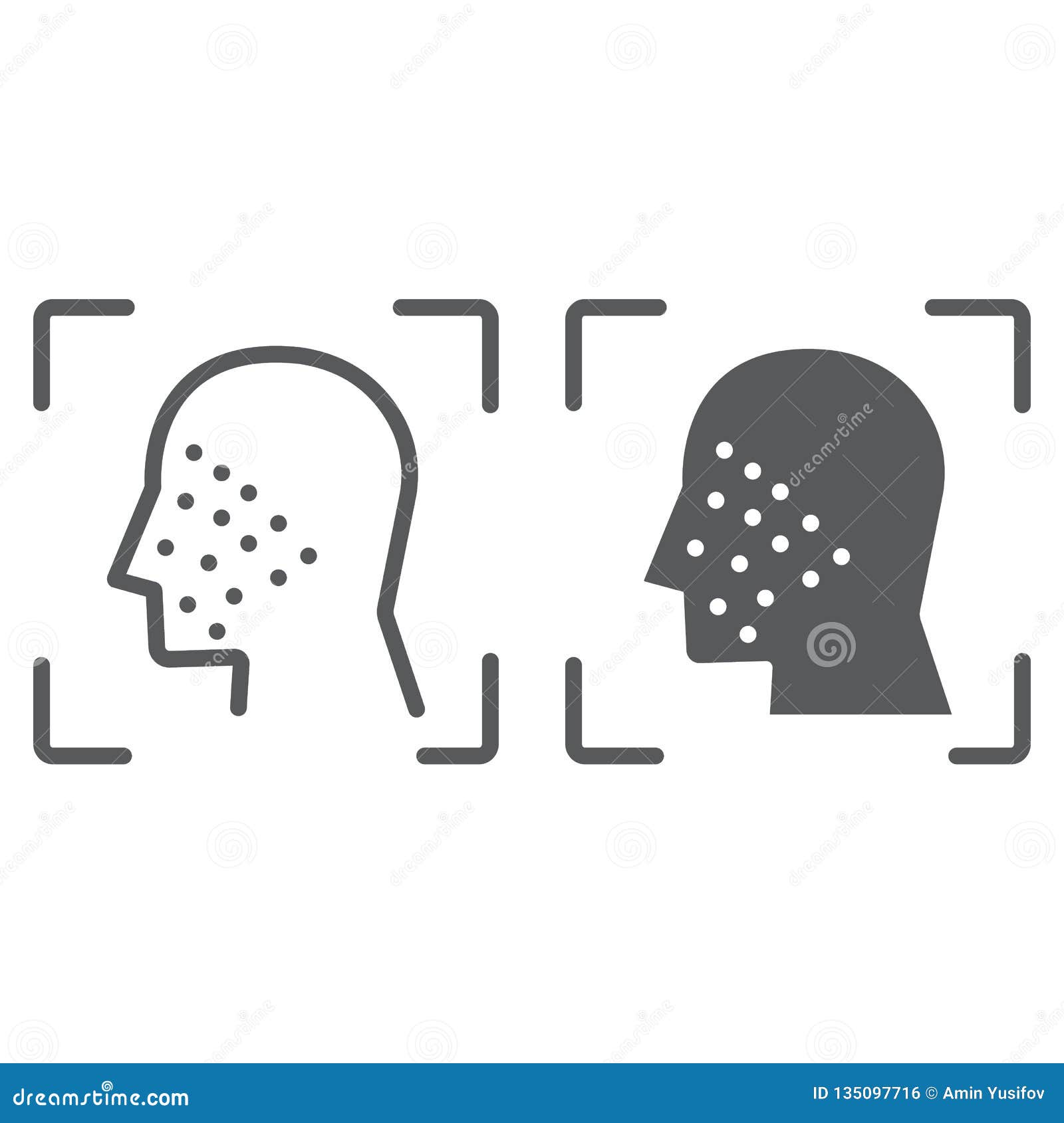 Face ID Line and Glyph Icon, Face Recognition and Face Identification ...