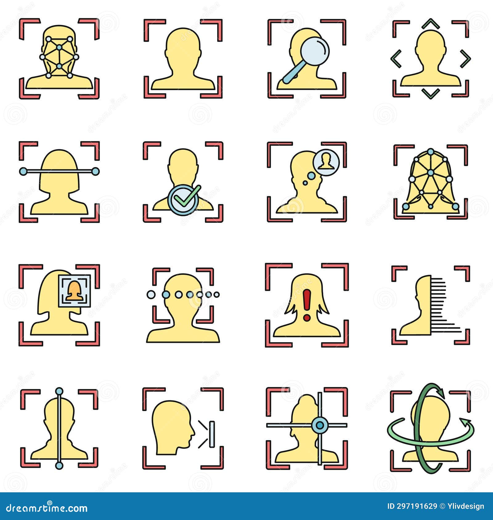 Face Identification Icons Set Vector Color Stock Illustration ...
