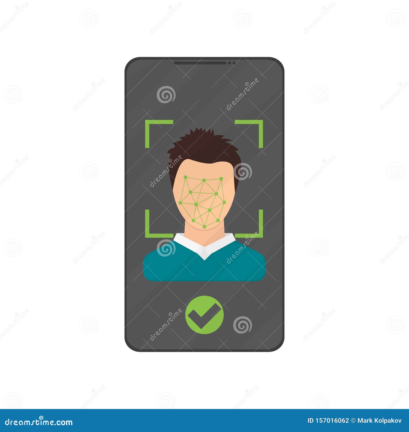 Face Identification on Phone in Flat Style Stock Vector - Illustration ...