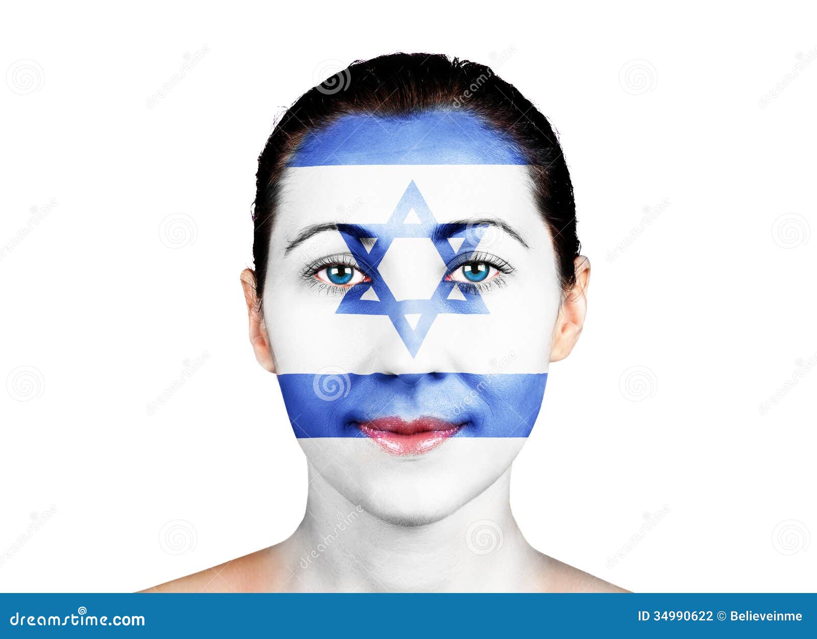 Face with the Israel flag stock photo. Image of beautiful - 34990622
