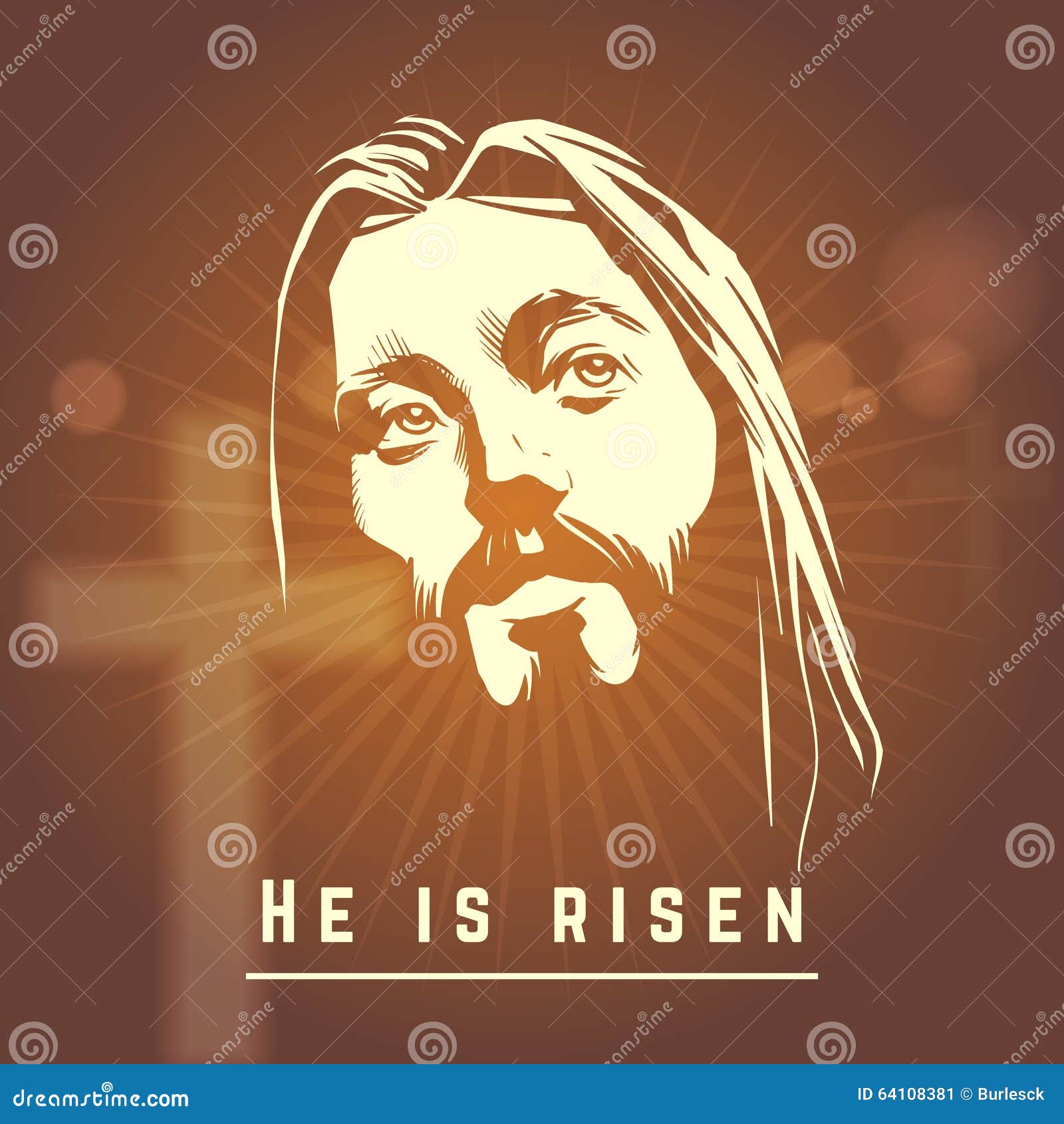 Face of Jesus with he is Risen Text. Easter Stock Vector - Illustration ...