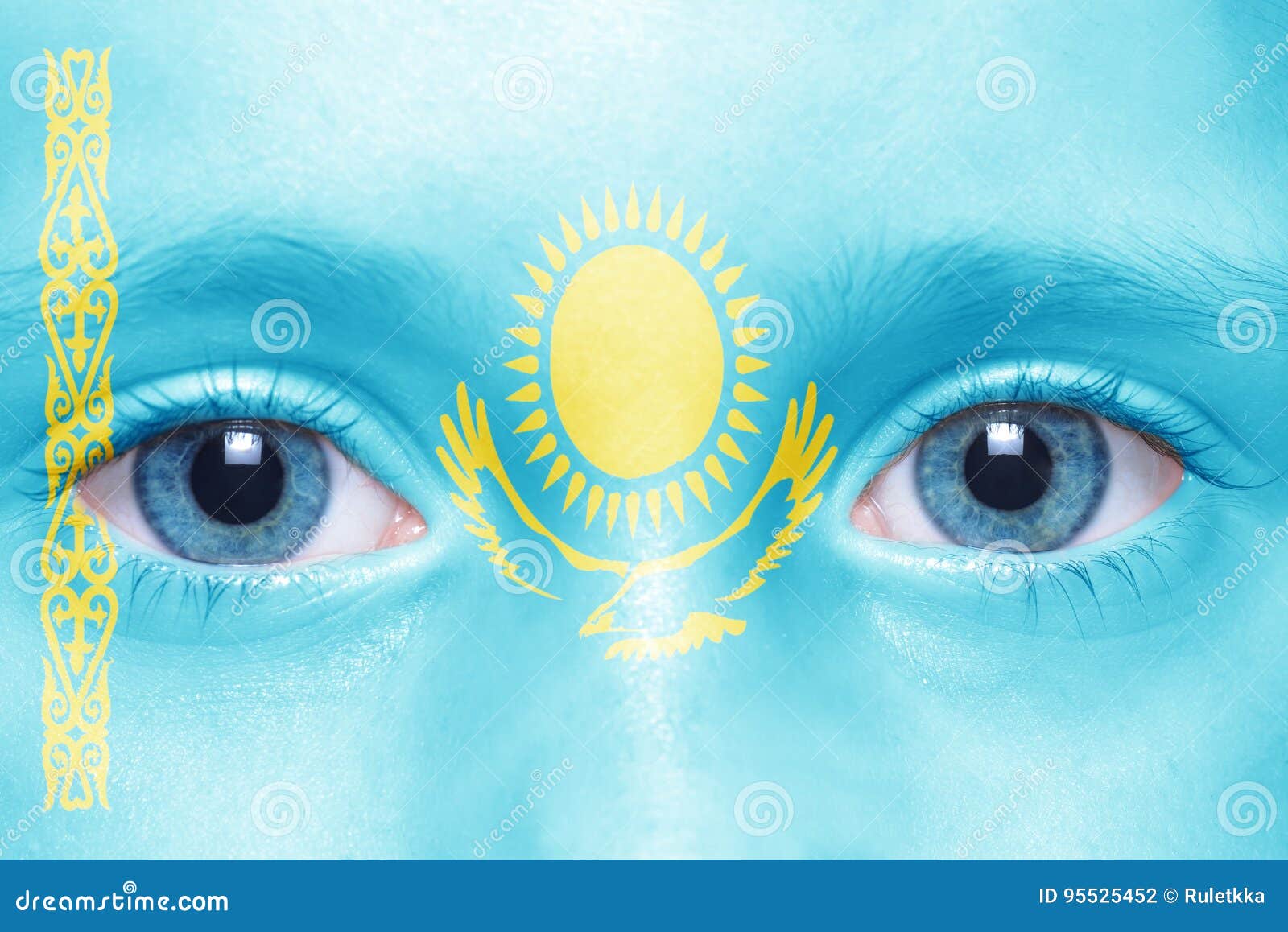 Face with kazakhstan flag stock photo. Image of conflict - 95525452