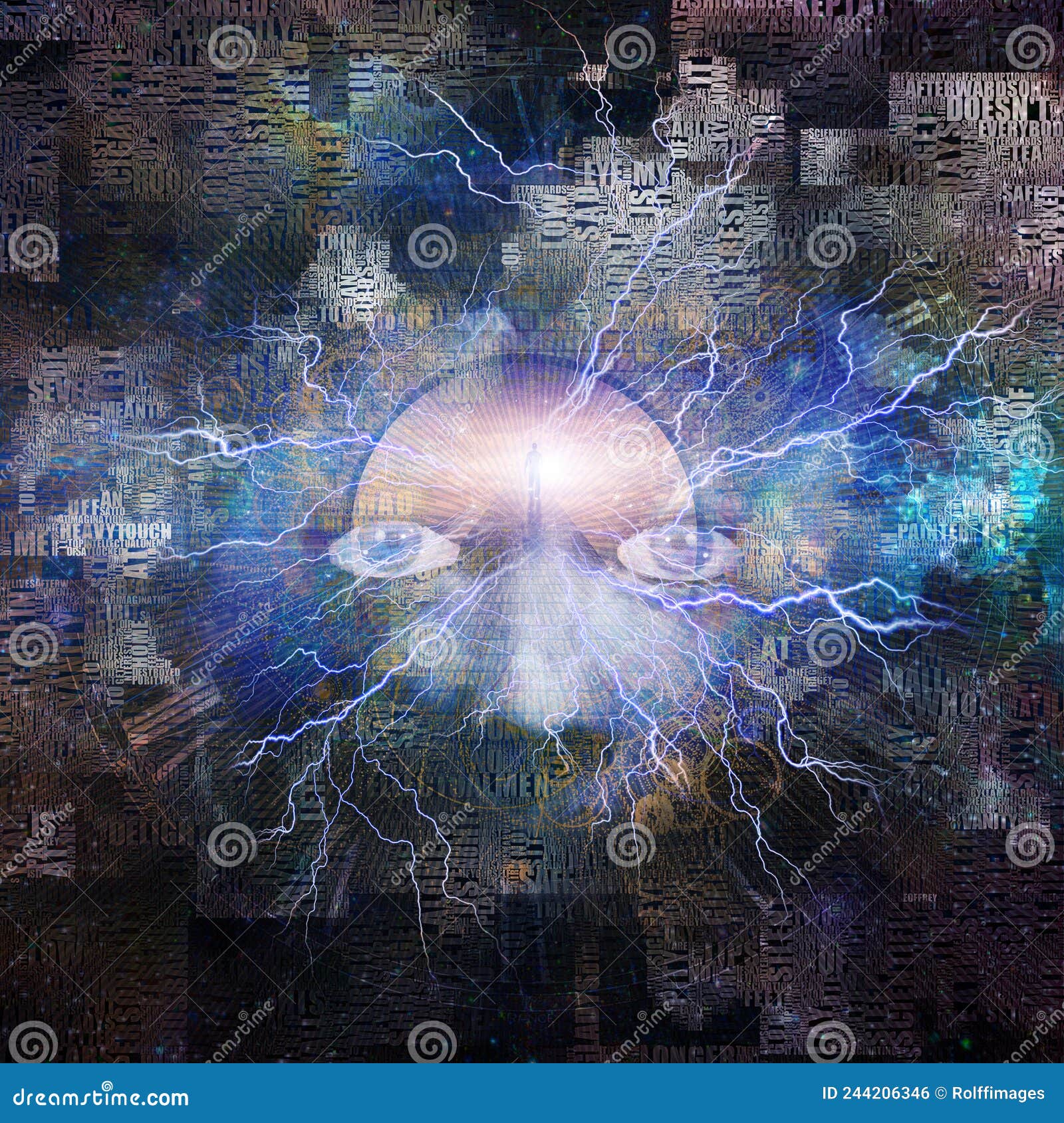 Face with Lightnings in a Deep Space Stock Illustration - Illustration ...