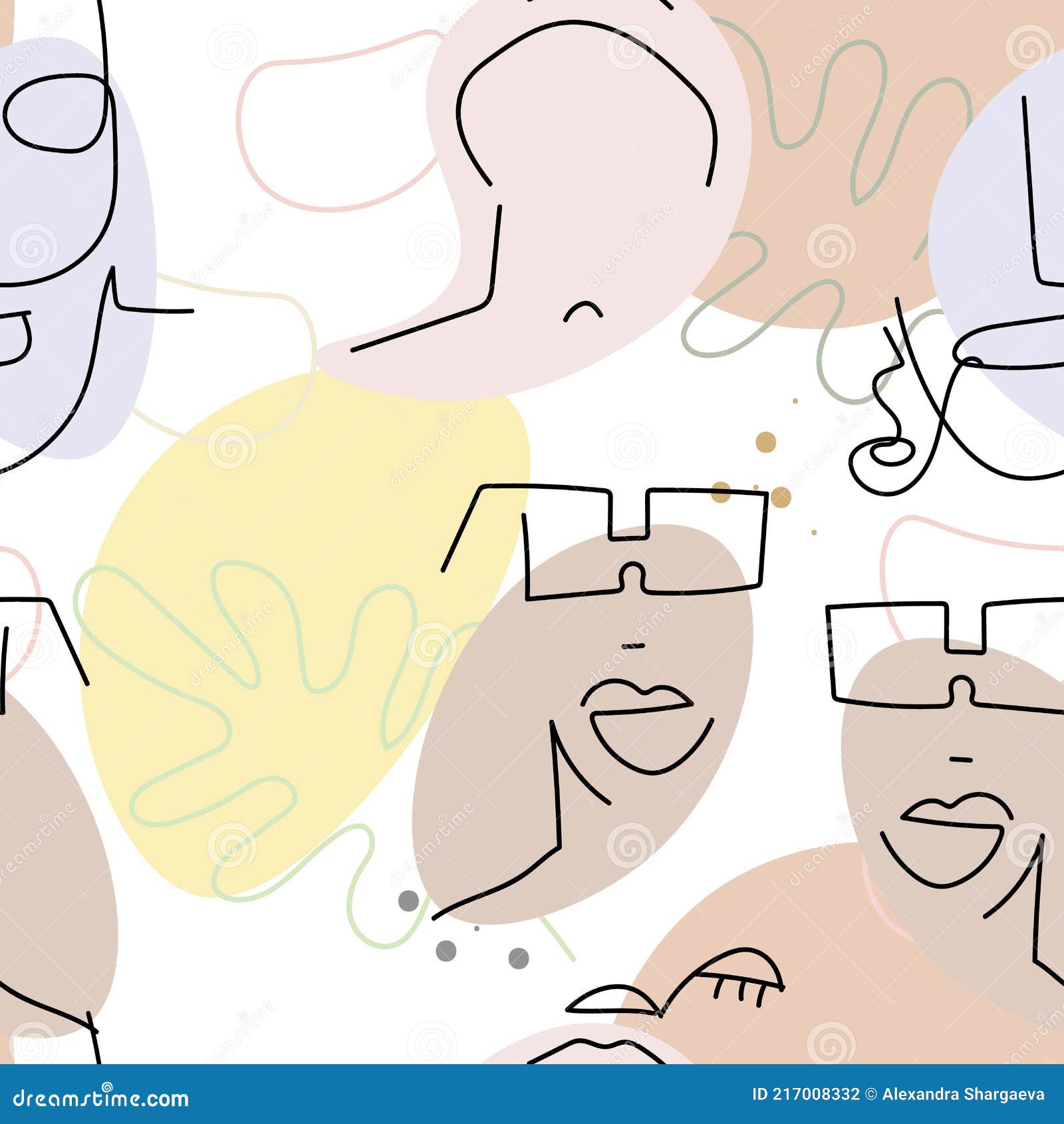 Face Line Pattern Abstract Drawing Seamless Print Stock Vector ...