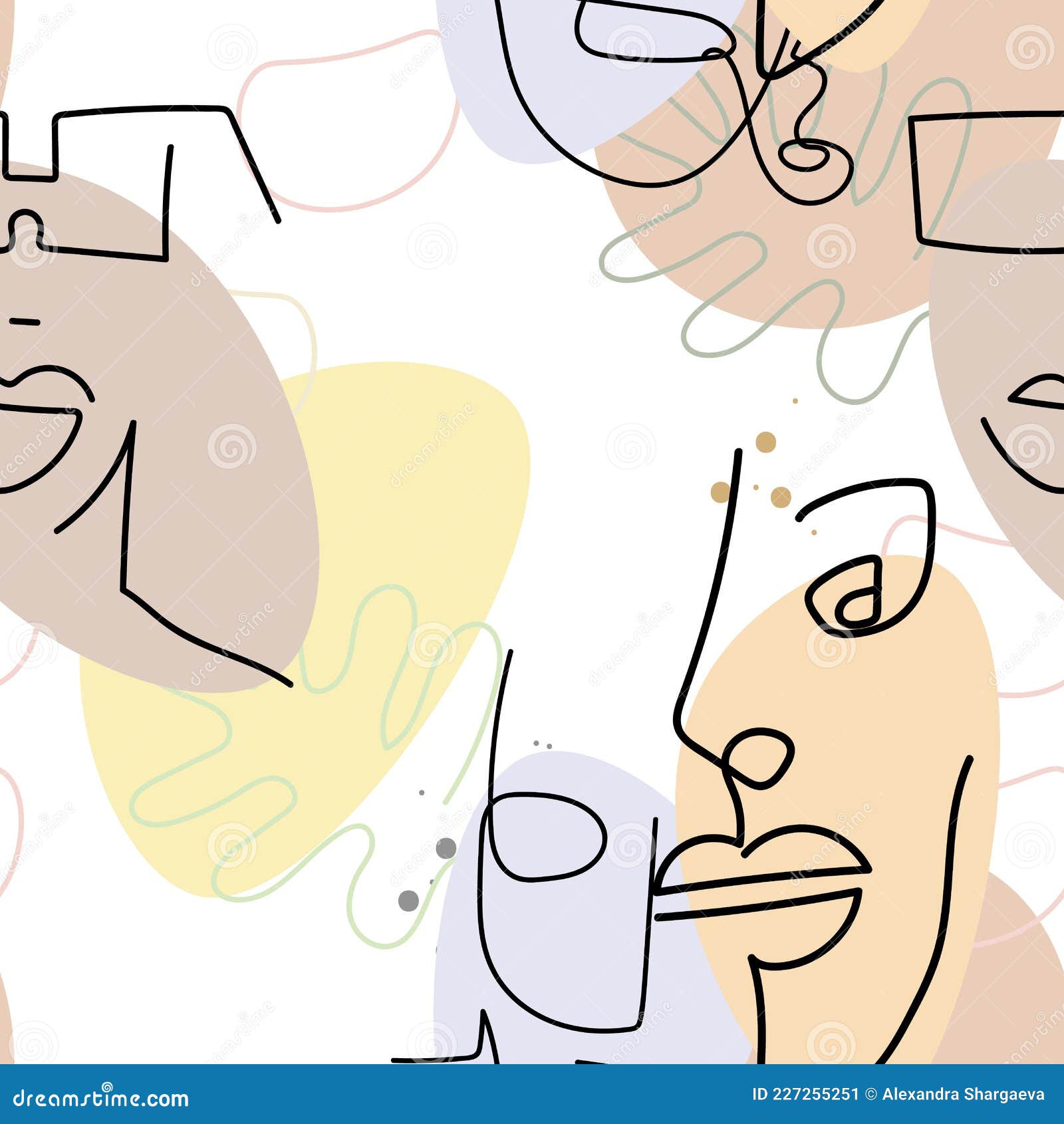 Face Line Pattern Abstract Drawing Seamless Print Stock Vector ...