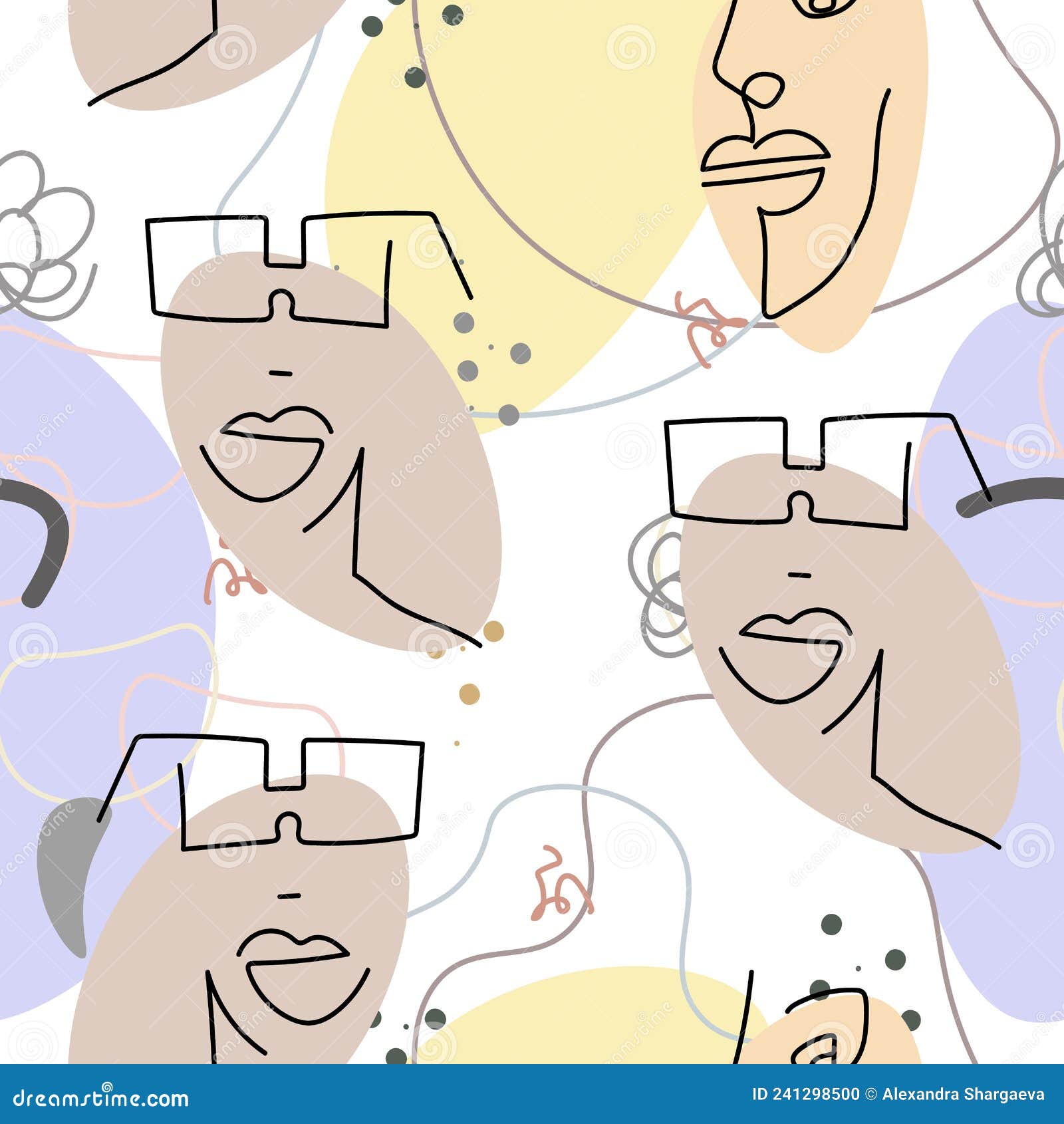 Face Line Pattern Abstract Drawing Seamless Print Stock Vector ...