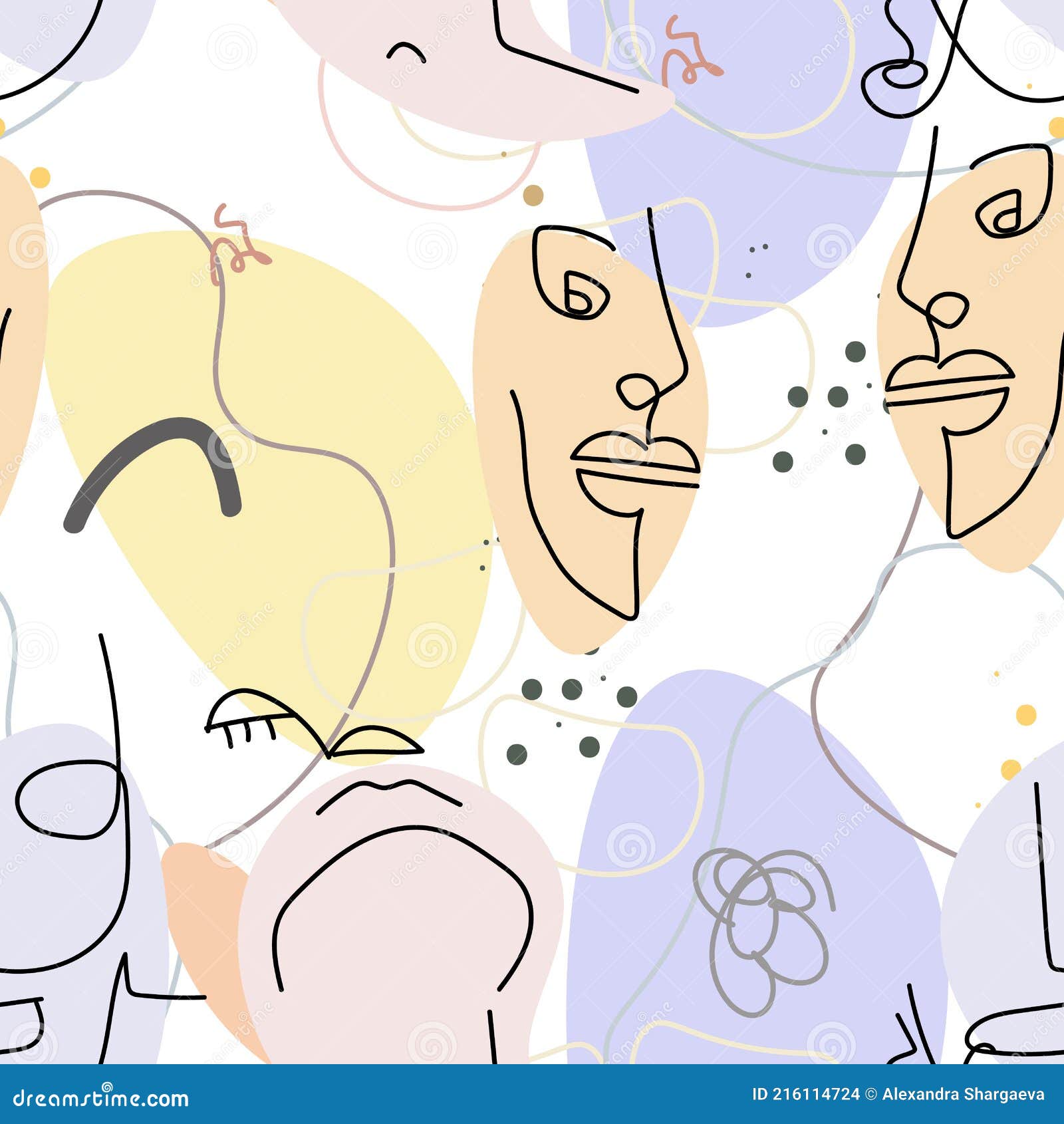 Face Line Pattern Abstract Drawing Seamless Print Stock Vector ...