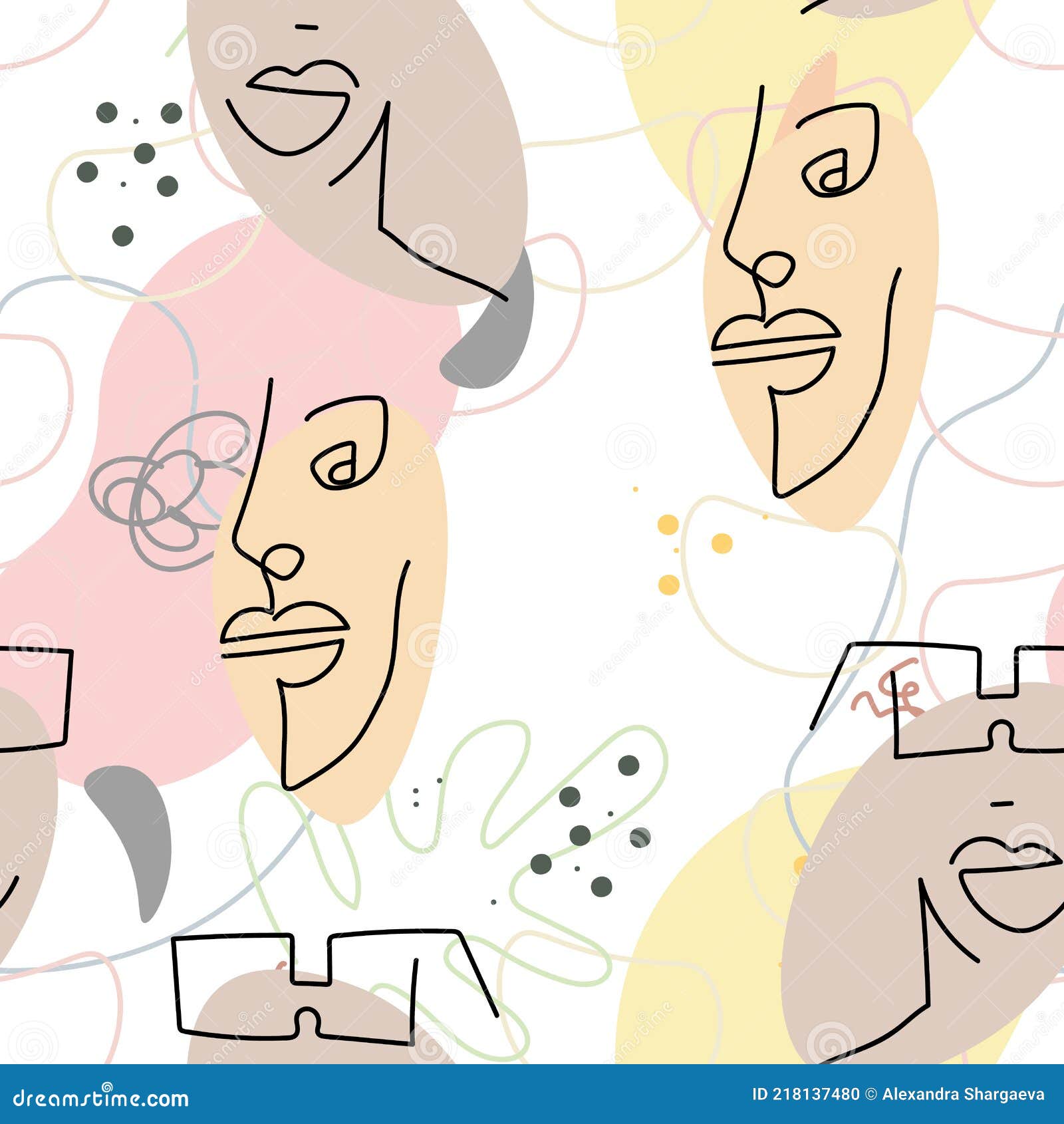 Face Line Pattern Abstract Drawing Seamless Print Stock Vector ...