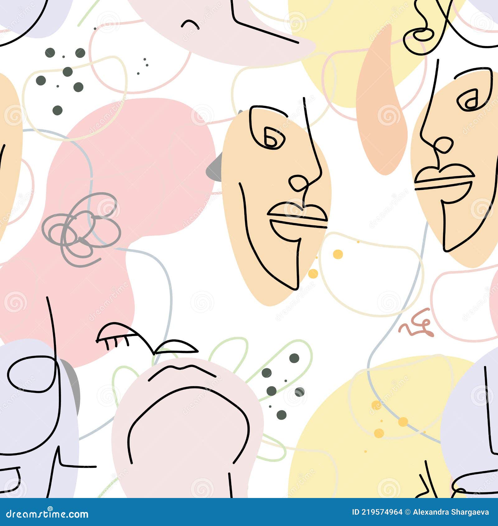 Face Line Pattern Abstract Drawing Seamless Print Stock Vector ...