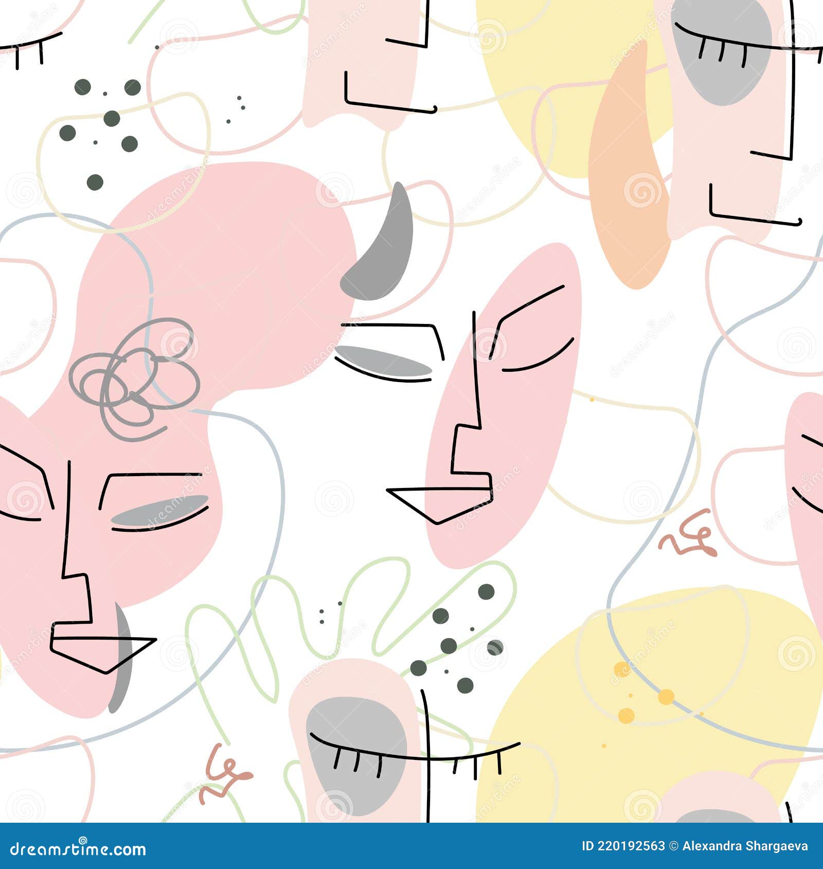 Face Line Pattern Abstract Drawing Seamless Print Stock Vector ...