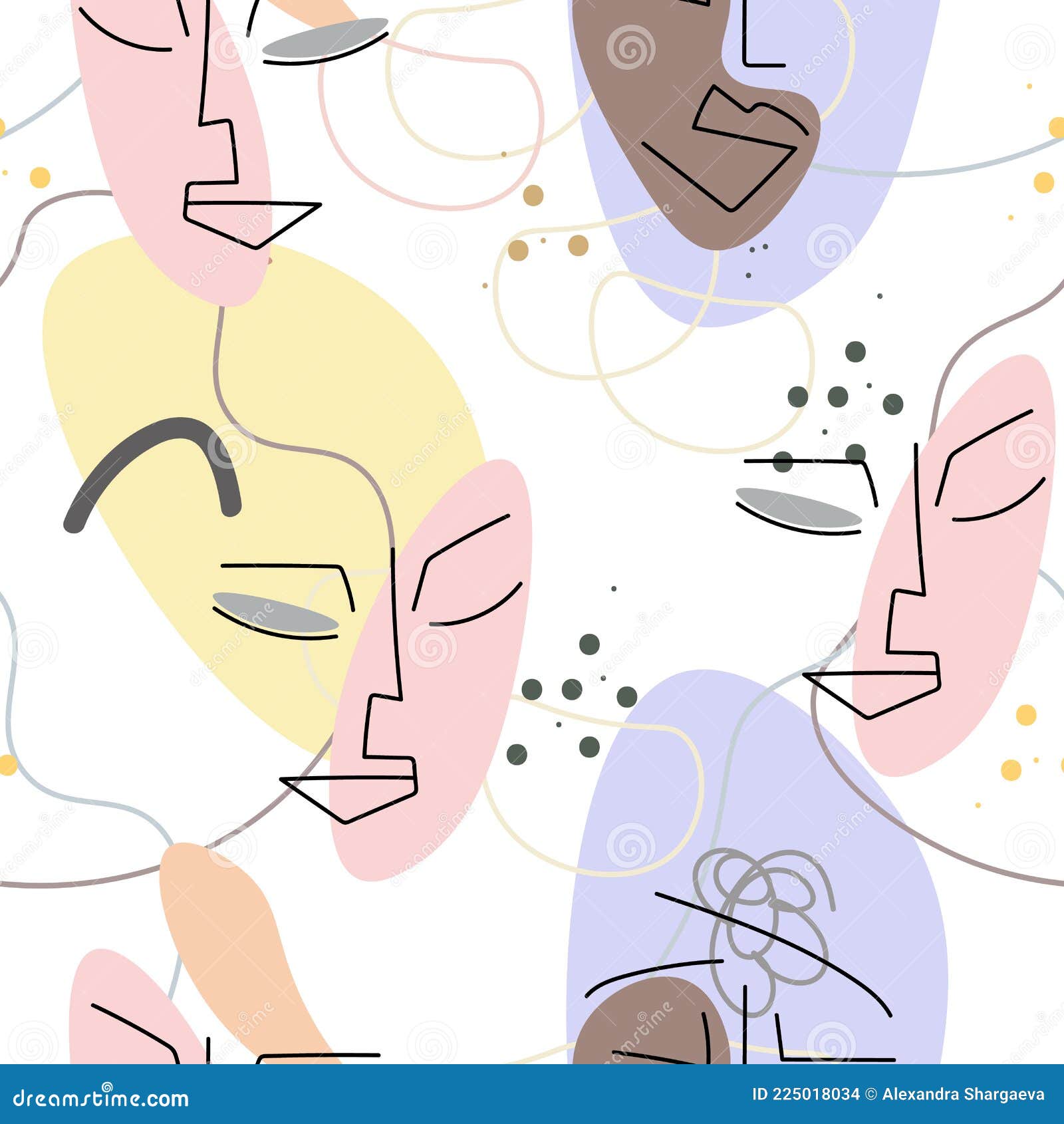 Face Line Pattern Abstract Drawing Seamless Print Stock Vector ...