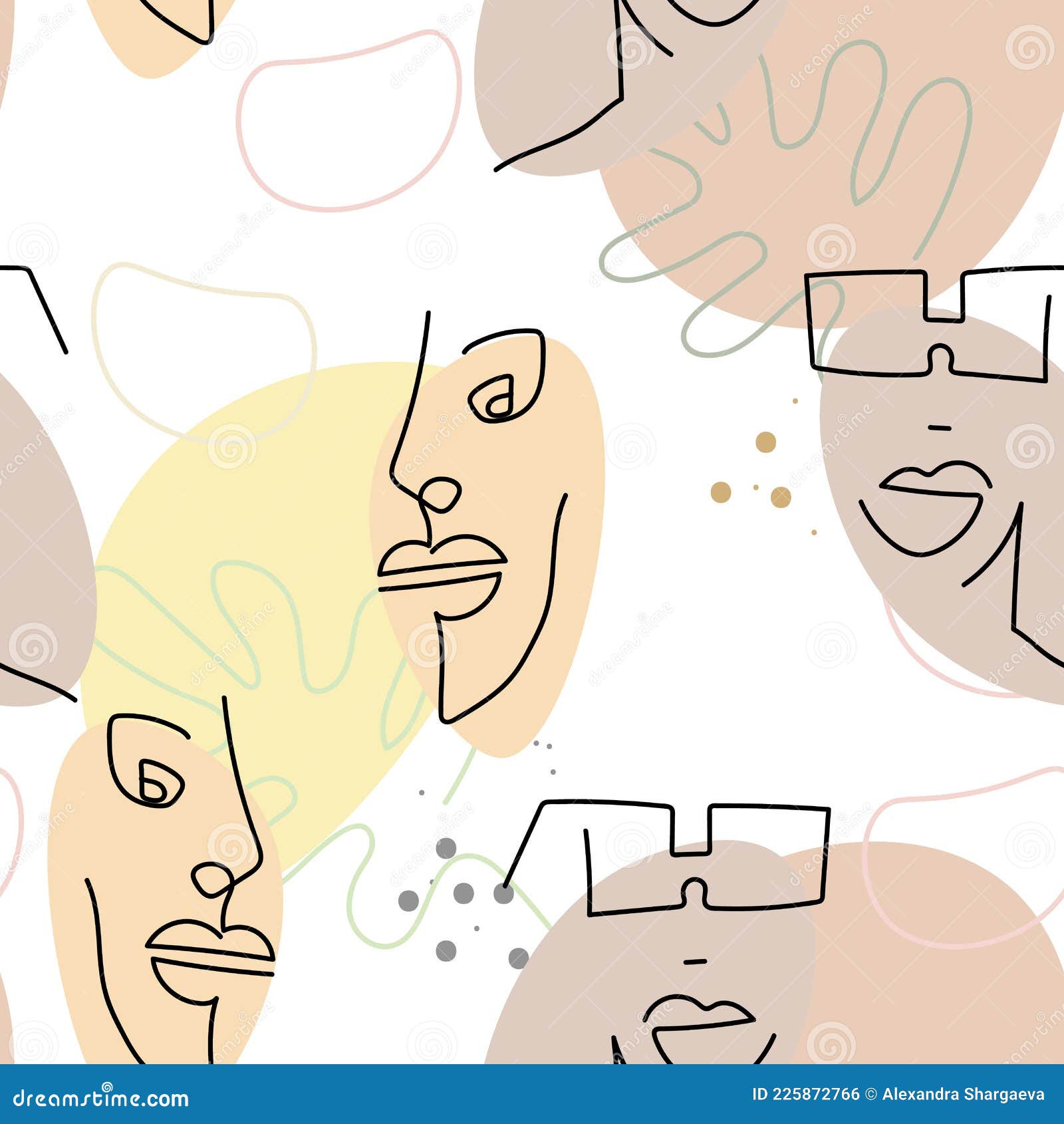 Face Line Pattern Abstract Drawing Seamless Print Stock Vector ...