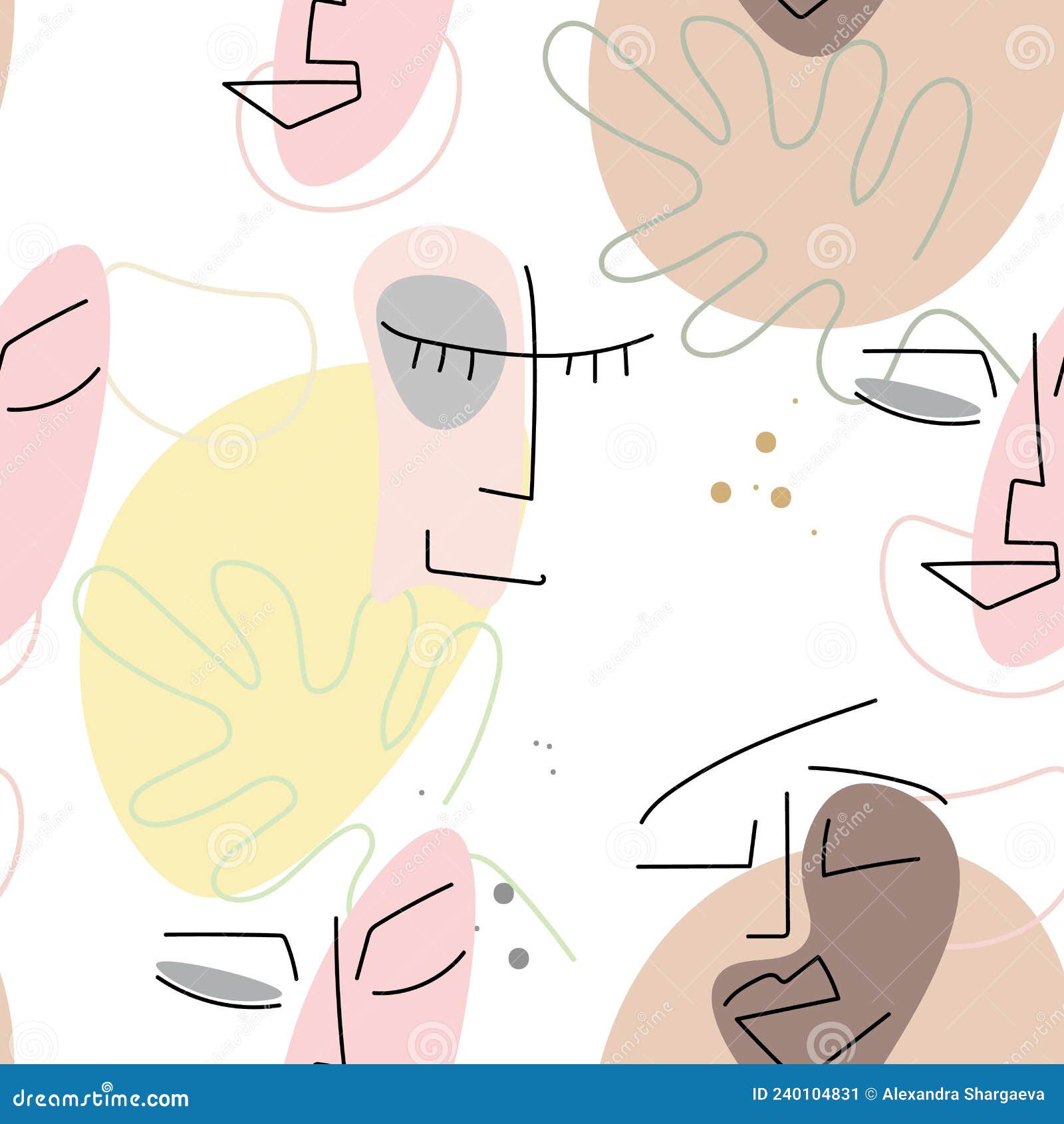 Face Line Pattern Abstract Drawing Seamless Print Stock Vector ...