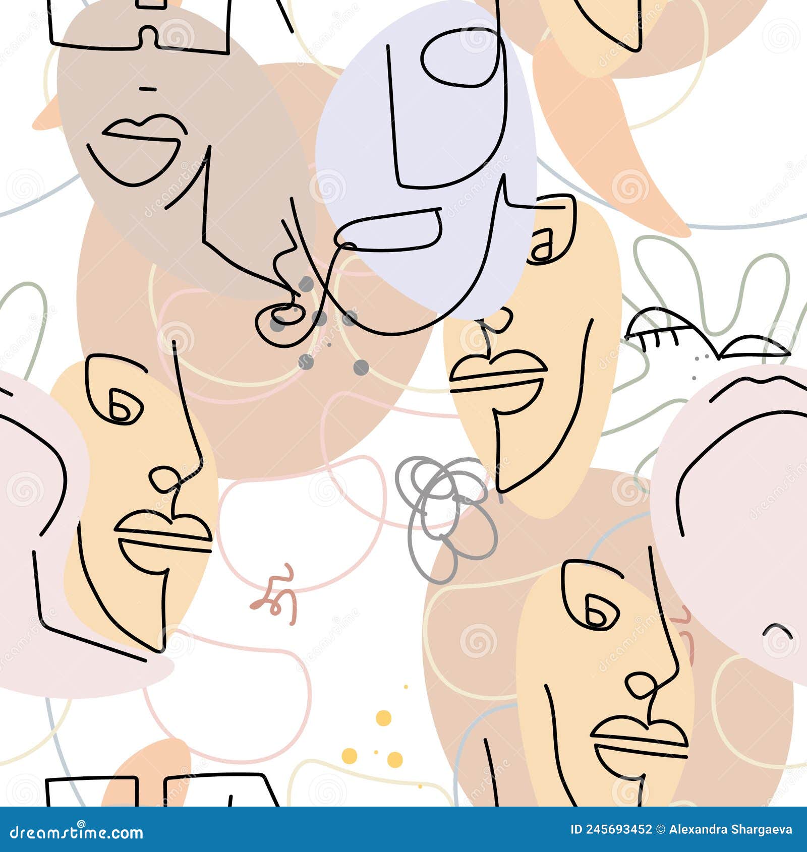 Face Line Pattern Abstract Drawing Seamless Print Stock Vector ...
