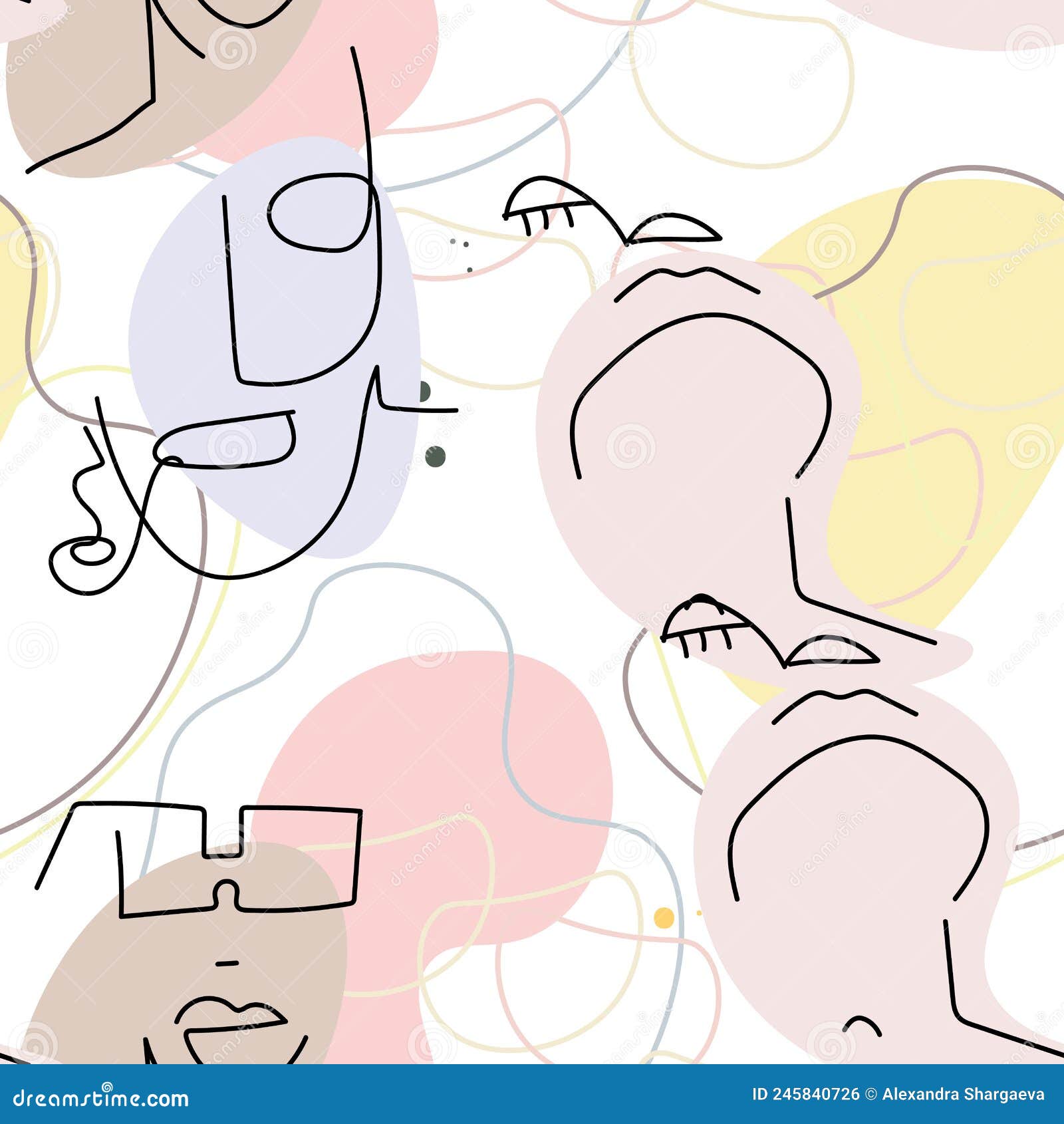 Face Line Pattern Abstract Drawing Seamless Print Stock Vector ...