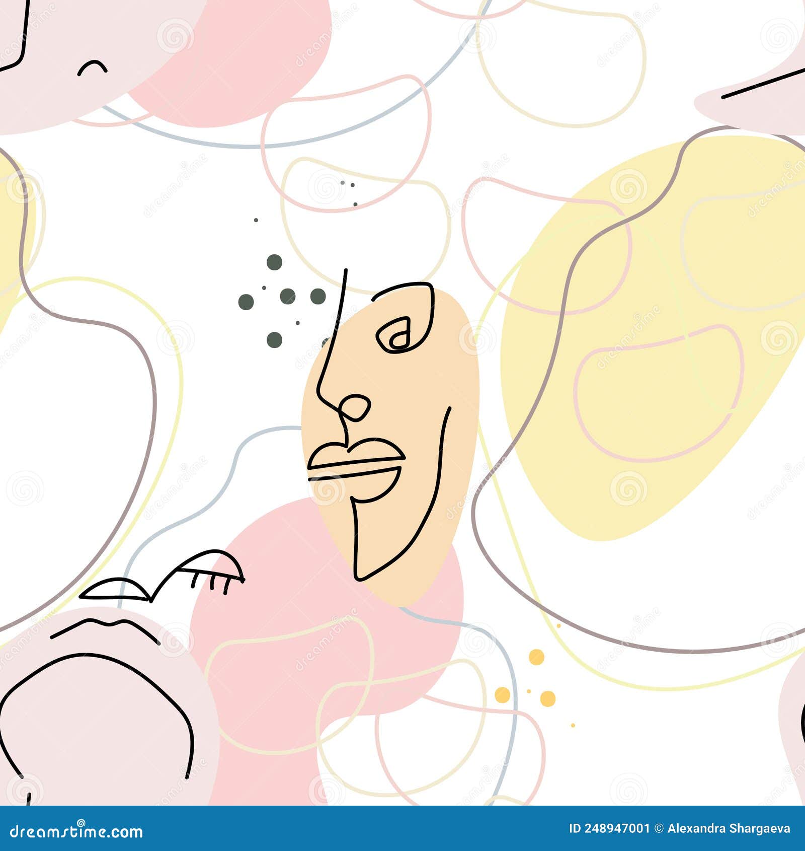 Face Line Pattern Abstract Drawing Seamless Print Stock Vector ...