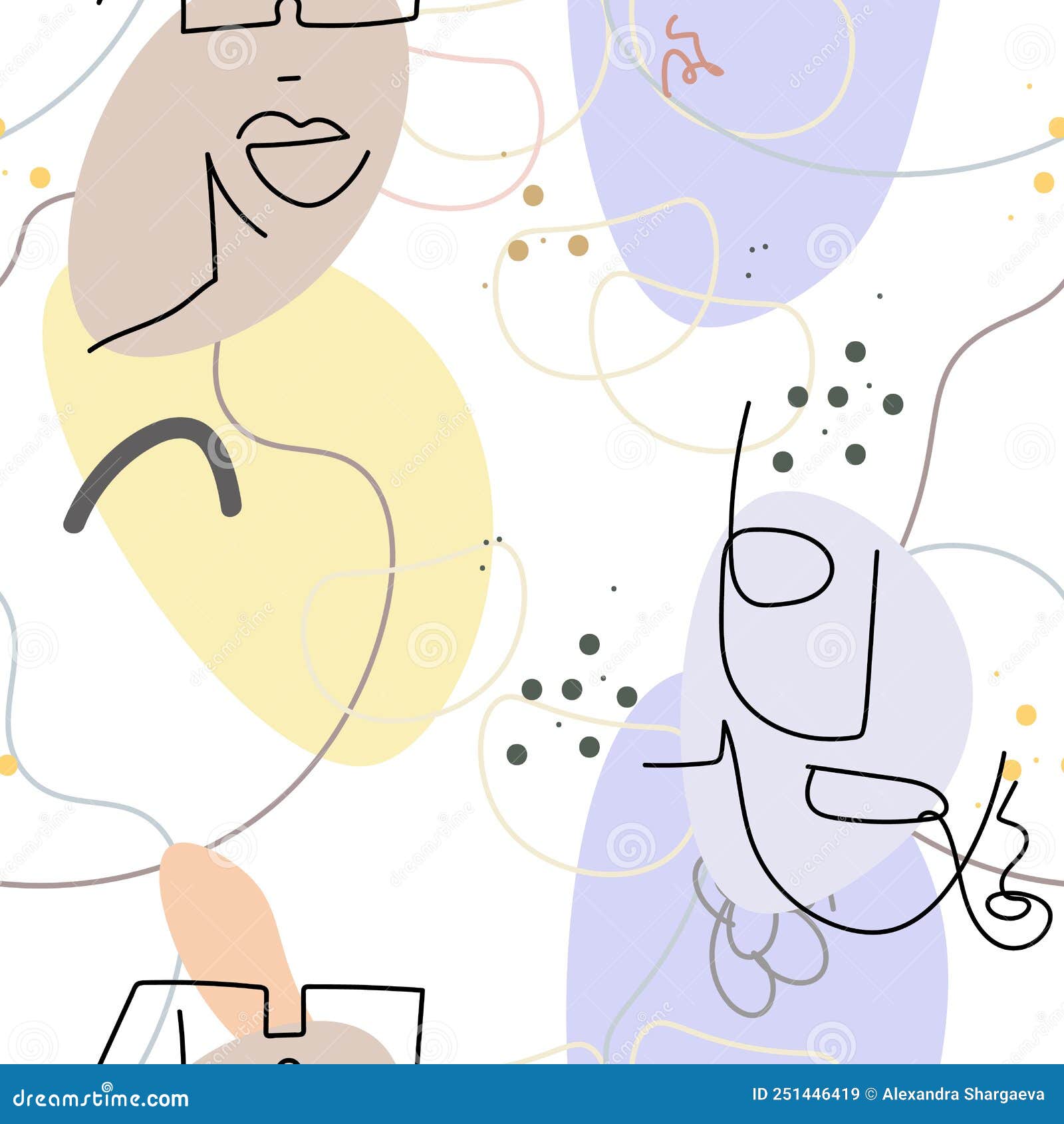 Face Line Pattern Abstract Drawing Seamless Print Stock Vector ...