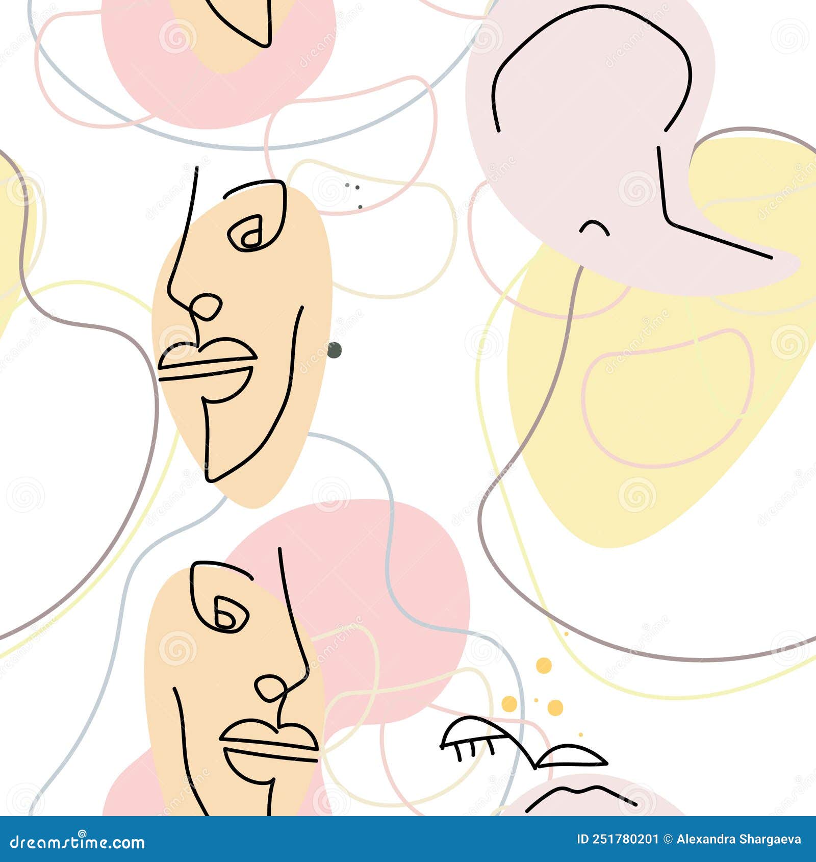 Face Line Pattern Abstract Drawing Seamless Print Stock Vector ...