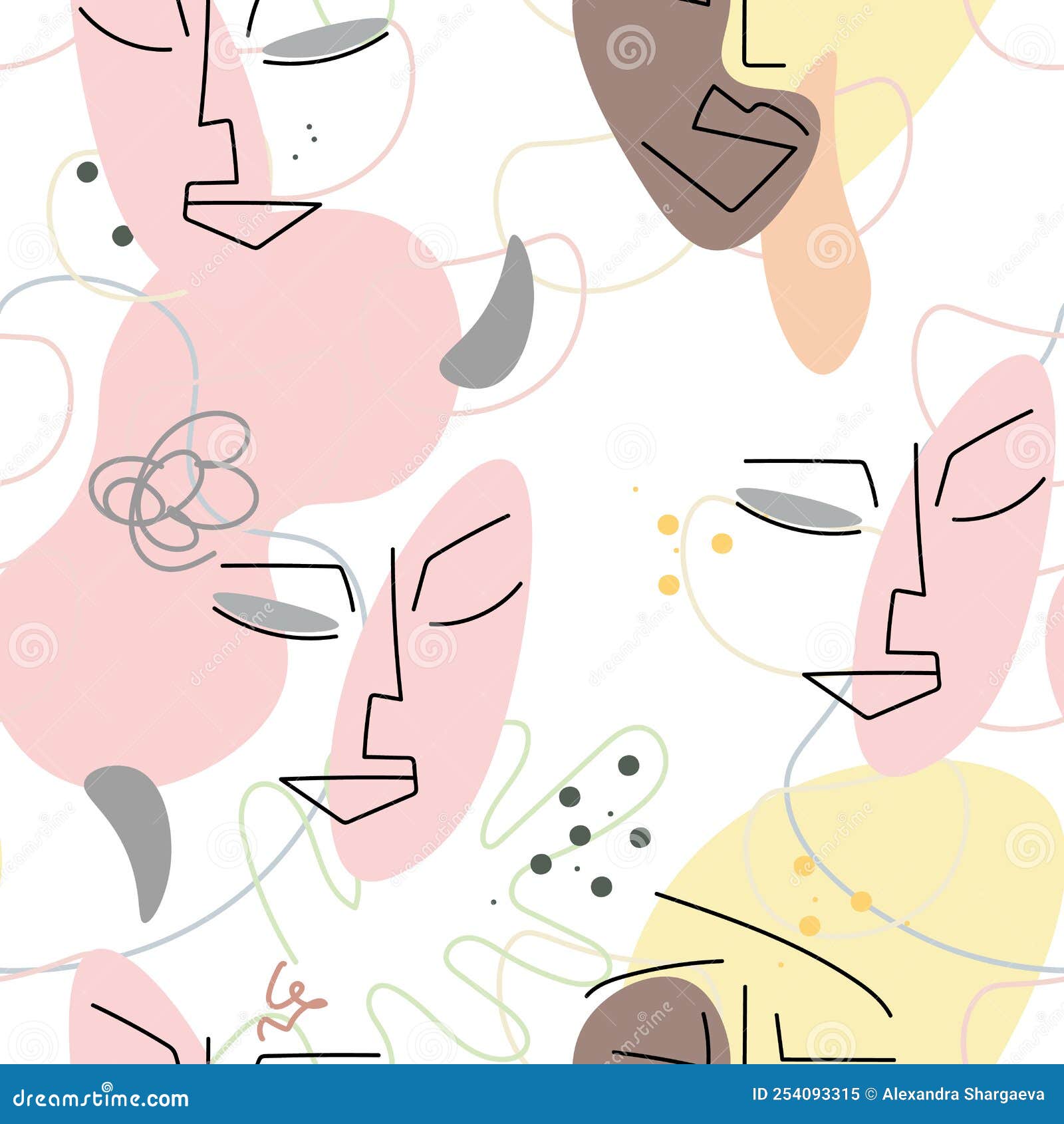 Face Line Pattern Abstract Drawing Seamless Print Stock Vector ...