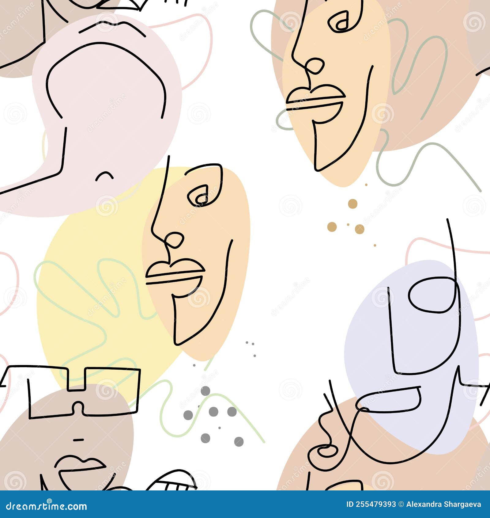 Face Line Pattern Abstract Drawing Seamless Print Stock Vector ...