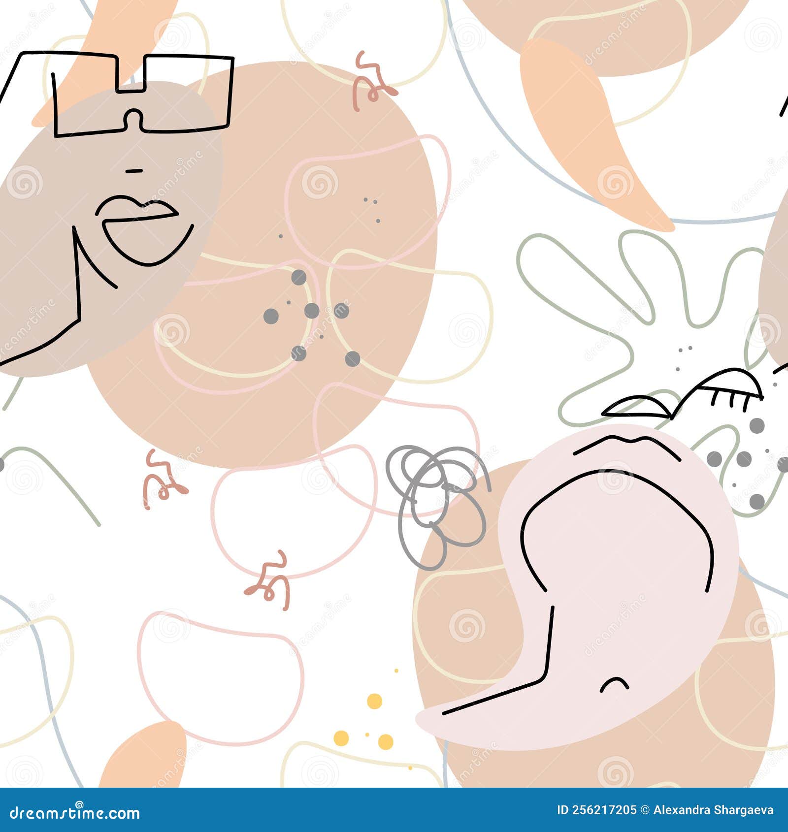 Face Line Pattern Abstract Drawing Seamless Print Stock Vector ...