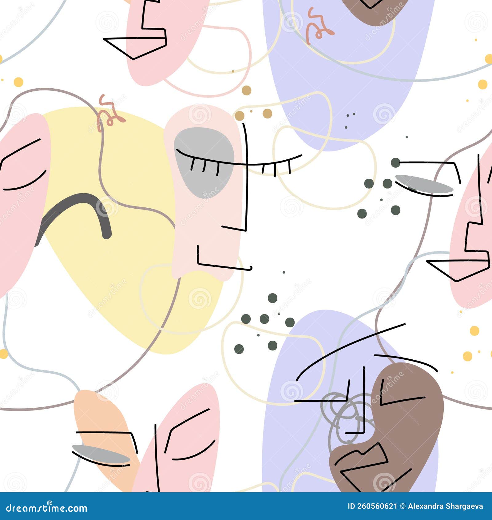 Face Line Pattern Abstract Drawing Seamless Print Stock Vector ...