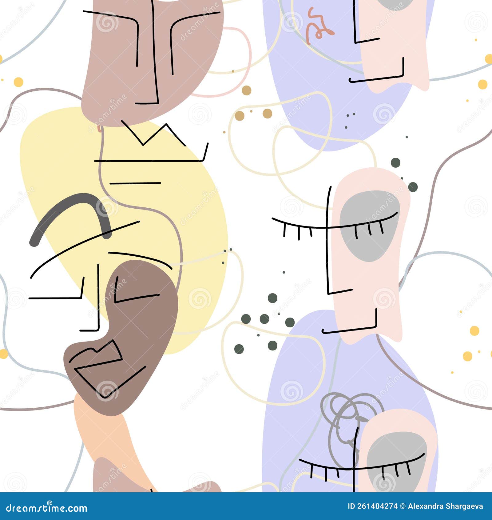 Face Line Pattern Abstract Drawing Seamless Print Stock Vector ...