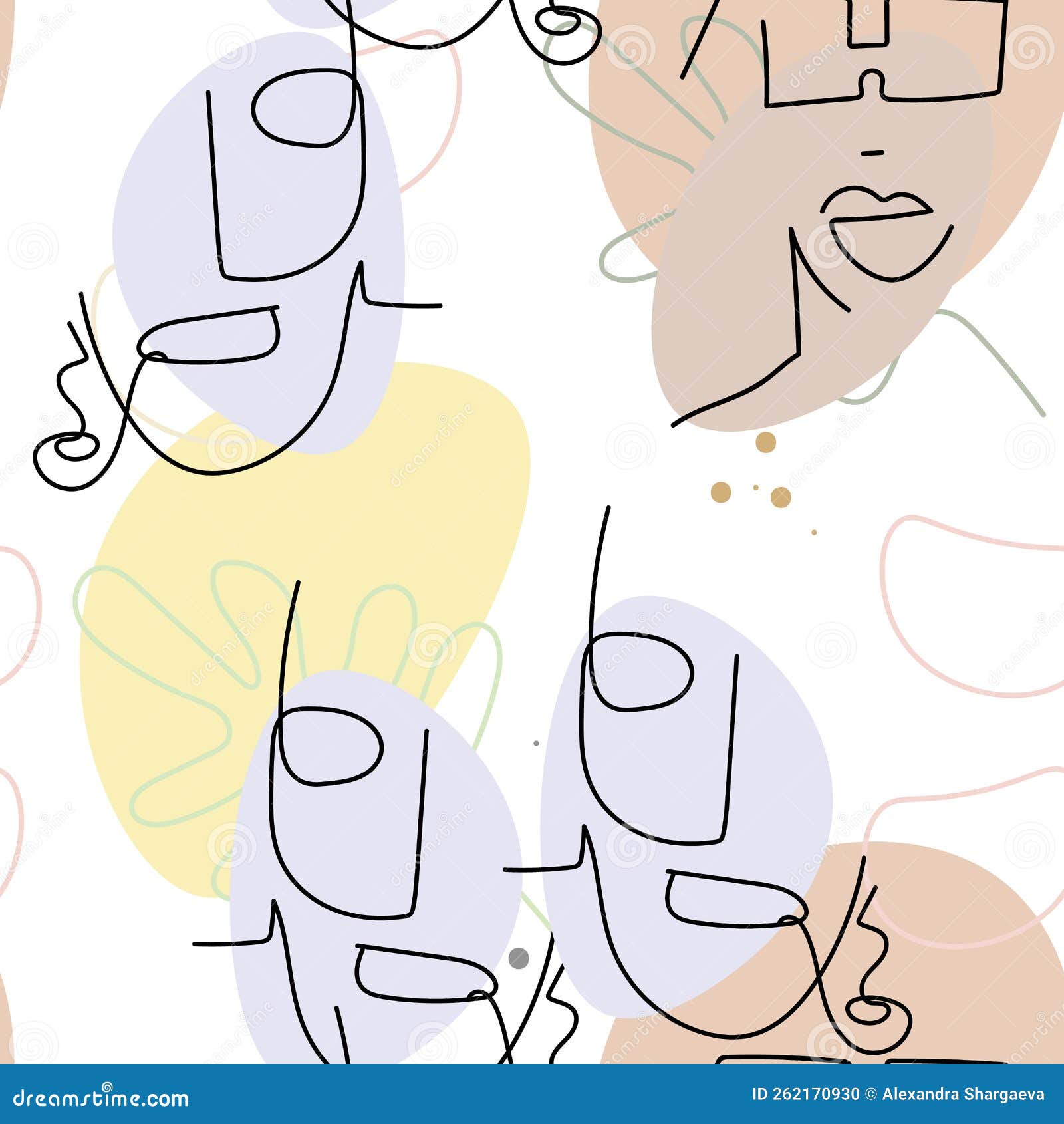 Face Line Pattern Abstract Drawing Seamless Print Stock Vector ...