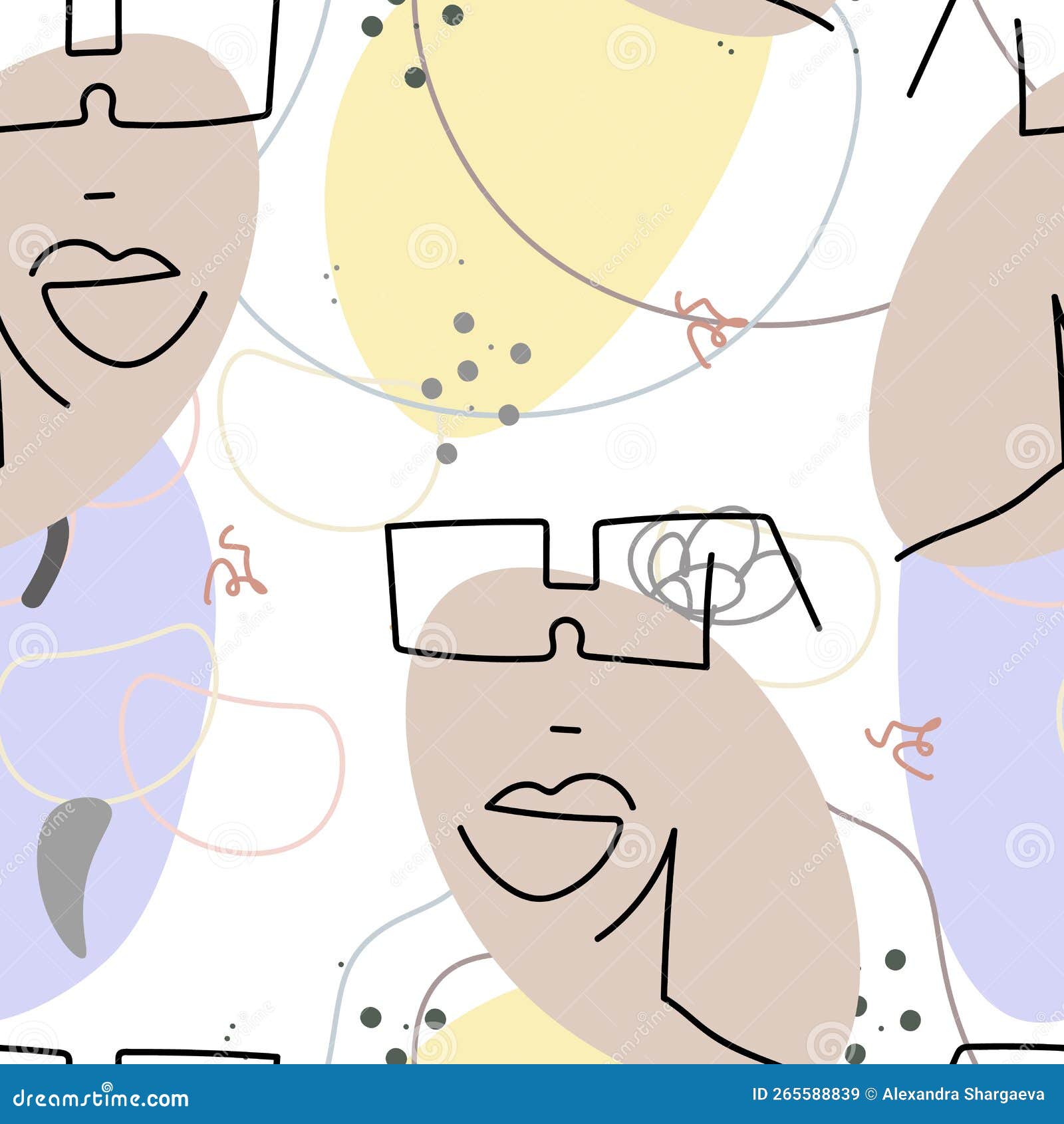 Face Line Pattern Abstract Drawing Seamless Print Stock Vector ...