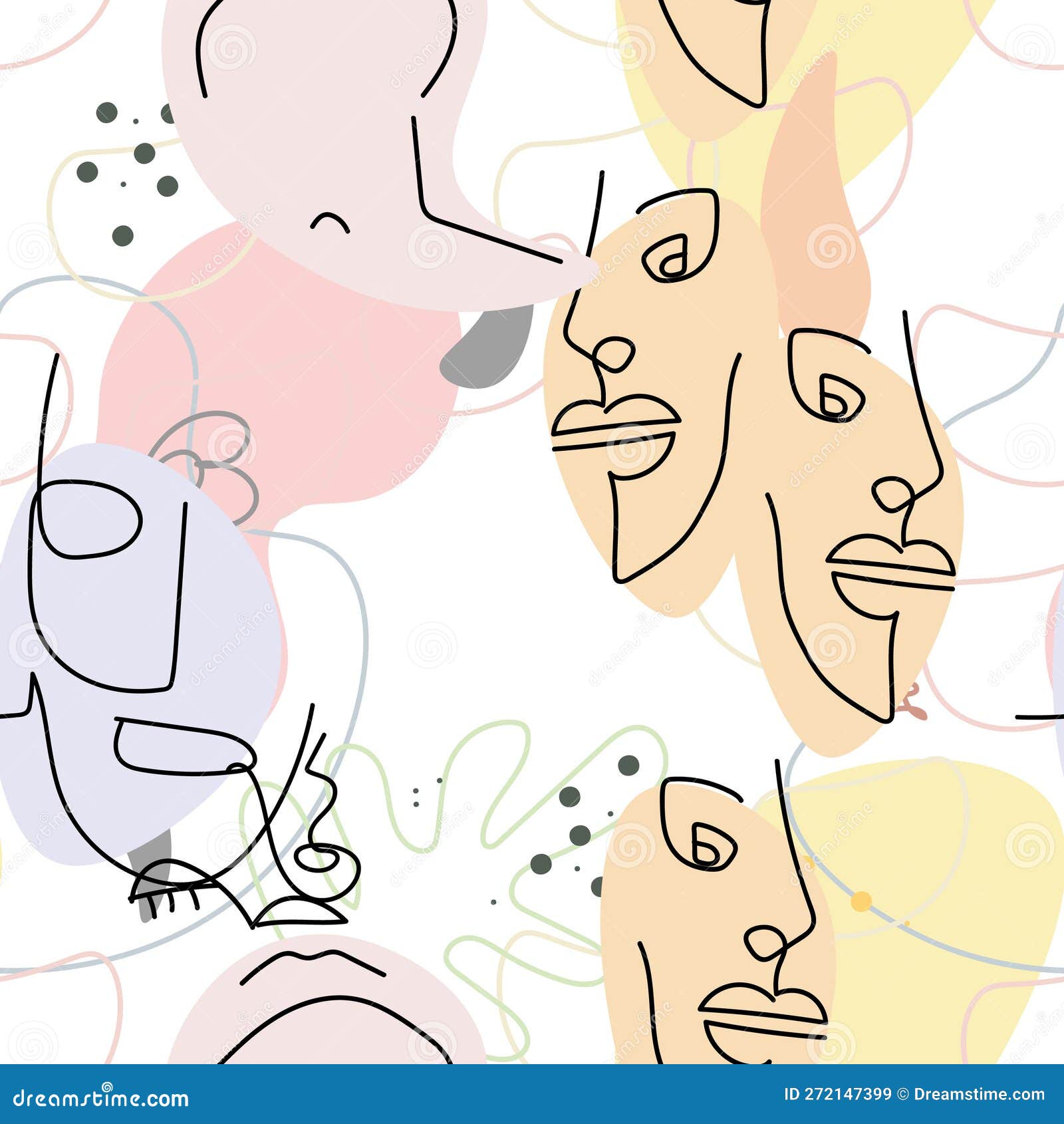 Face Line Pattern Abstract Drawing Seamless Print Stock Vector ...