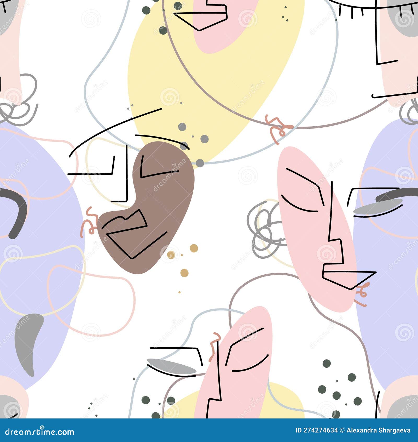 Face Line Pattern Abstract Drawing Seamless Print Stock Vector ...