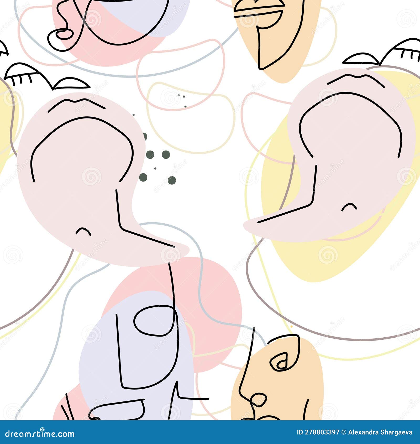 Face Line Pattern Abstract Drawing Seamless Print Stock Vector ...
