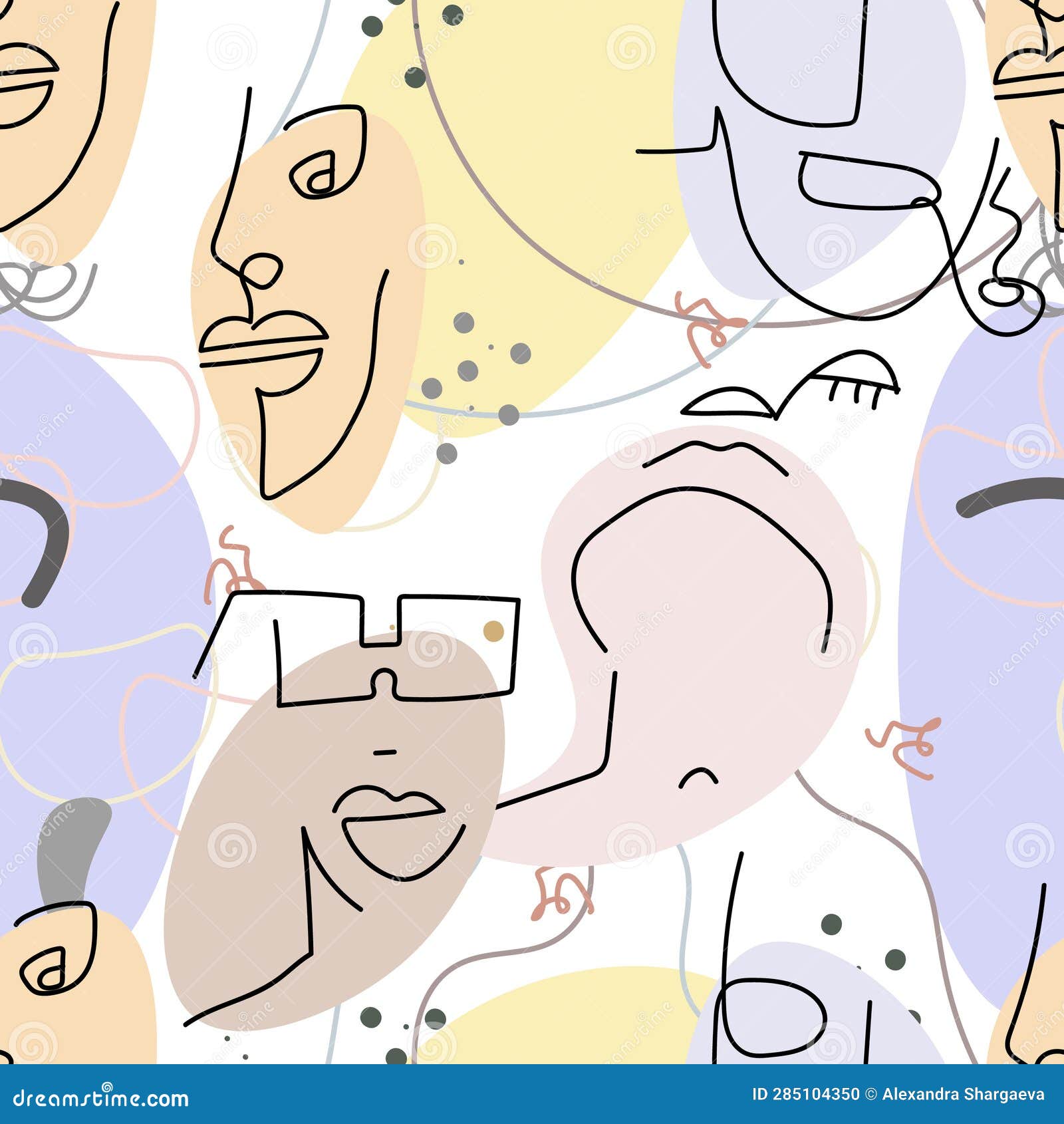 Face Line Pattern Abstract Drawing Seamless Print Stock Vector ...