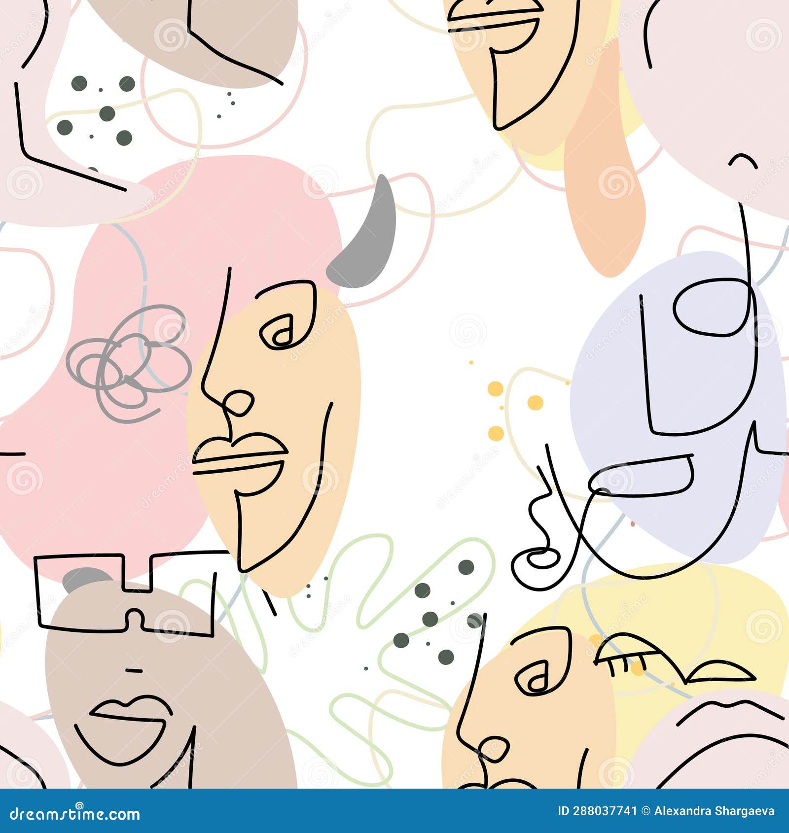 Face Line Pattern Abstract Drawing Seamless Print Stock Vector ...