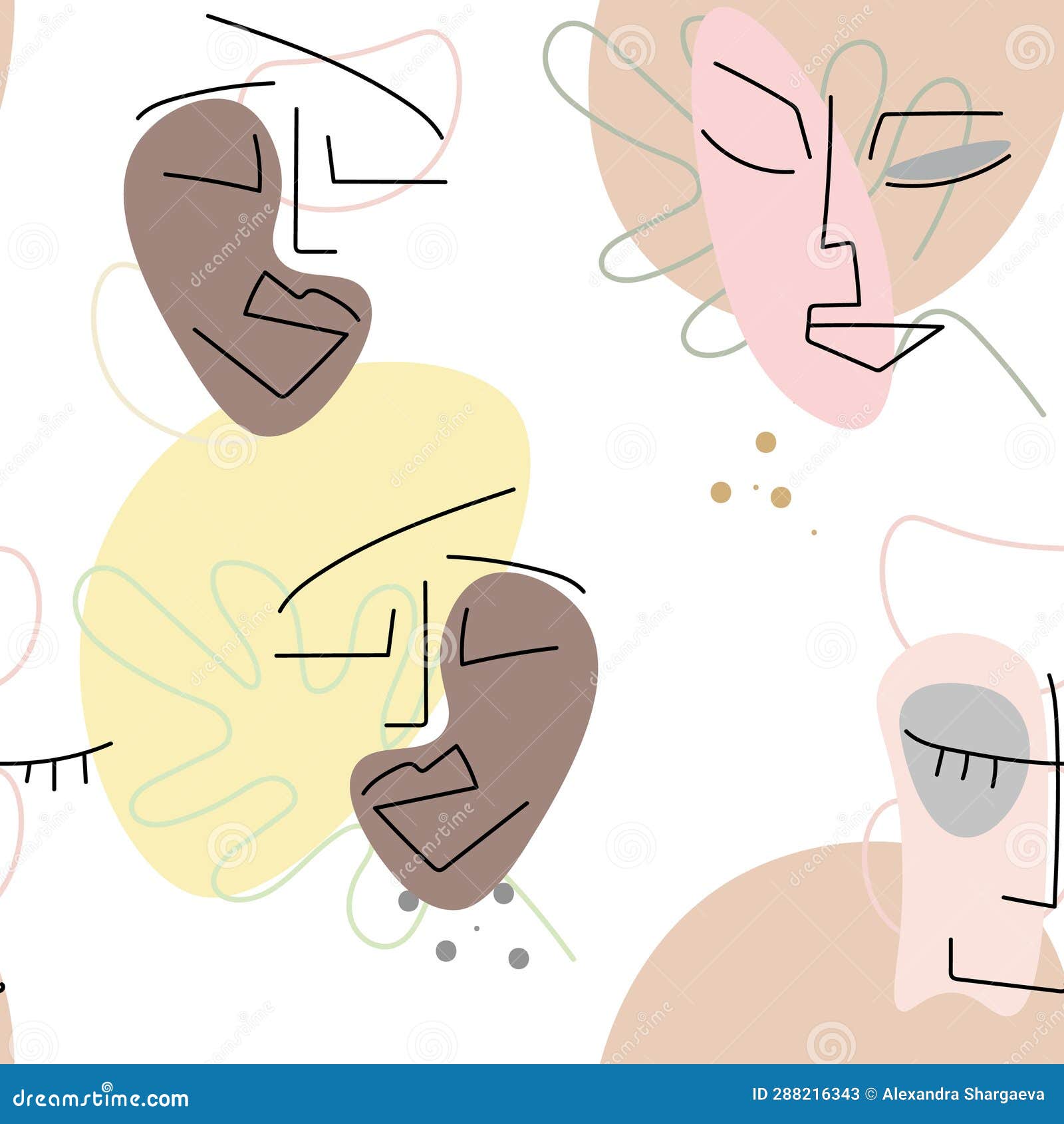 Face Line Pattern Abstract Drawing Seamless Print Stock Illustration ...