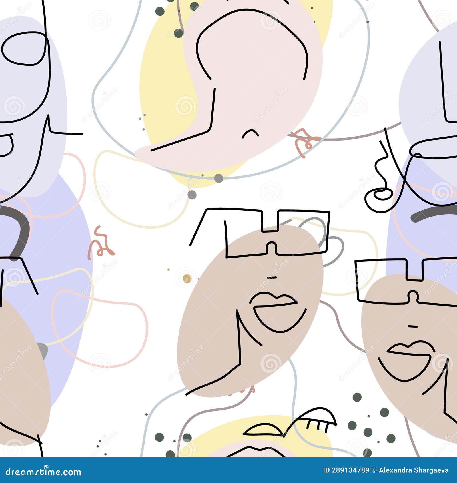 Face Line Pattern Abstract Drawing Seamless Print Stock Vector ...