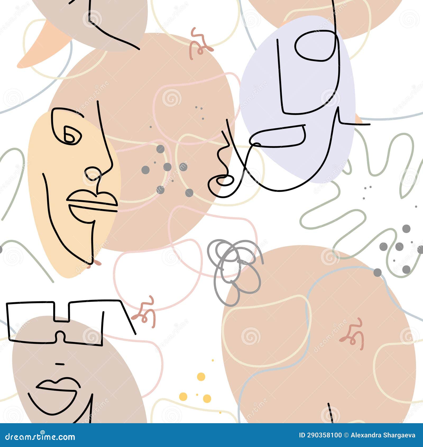 Face Line Pattern Abstract Drawing Seamless Print Stock Vector ...
