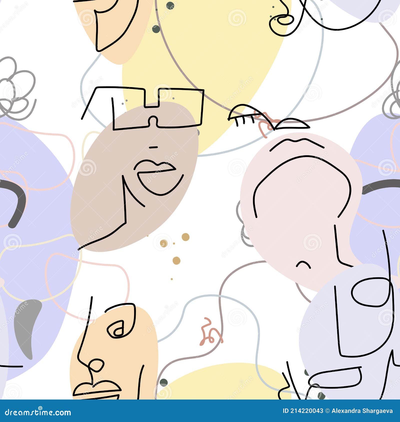 Face Line Pattern Abstract Drawing Seamless Print Stock Vector ...