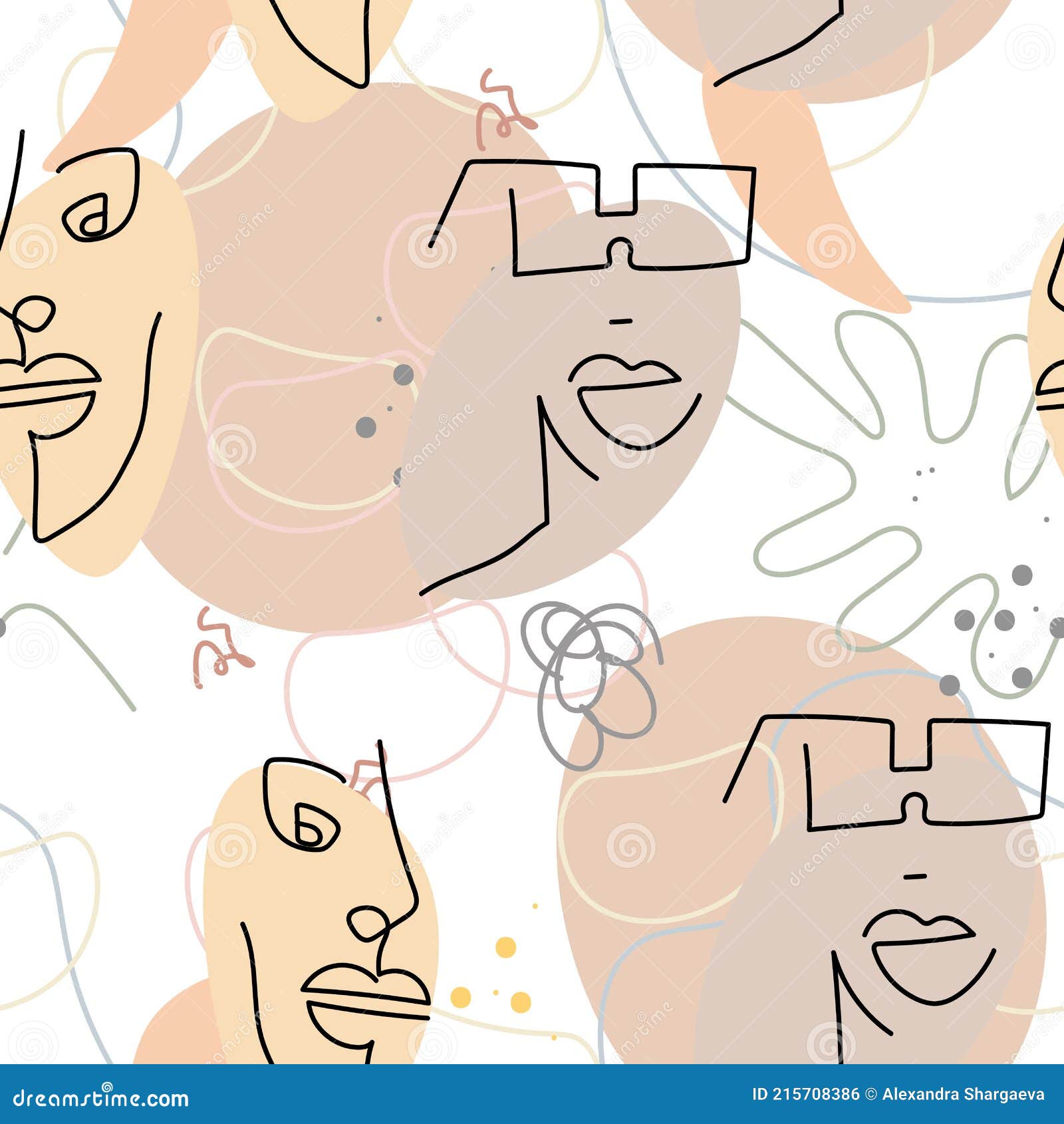 Face Line Pattern Abstract Drawing Seamless Print Stock Vector ...