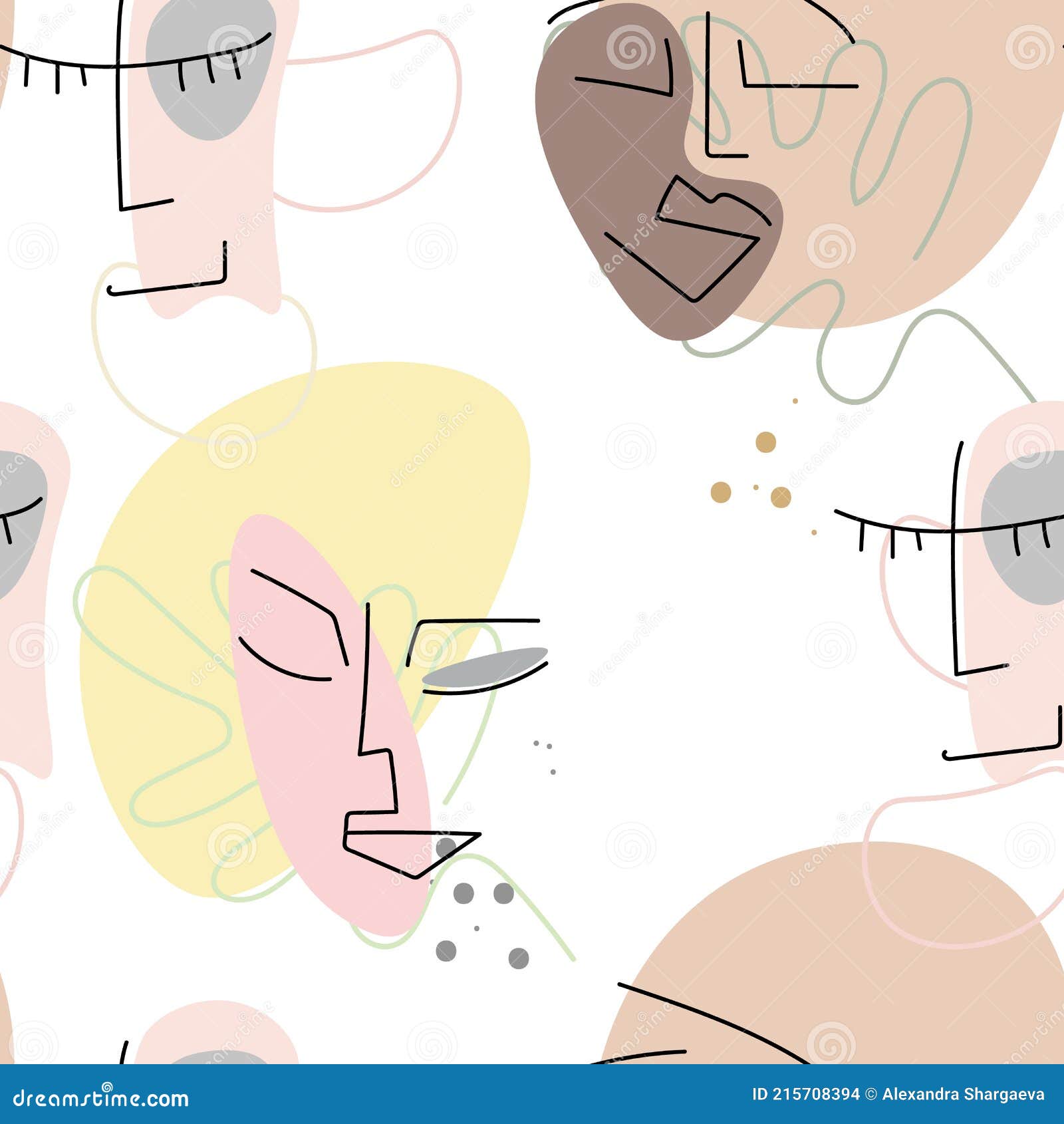 Face Line Pattern Abstract Drawing Seamless Print Stock Vector ...