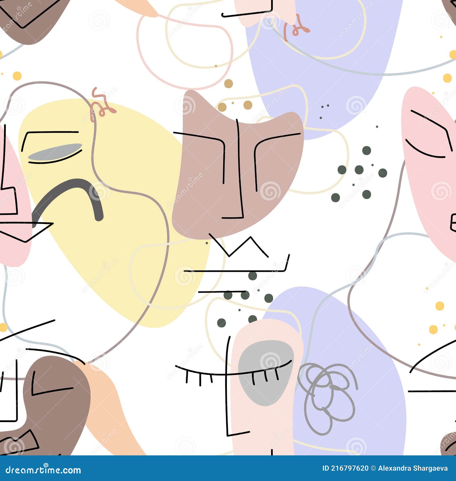 Face Line Pattern Abstract Drawing Seamless Print Stock Vector ...