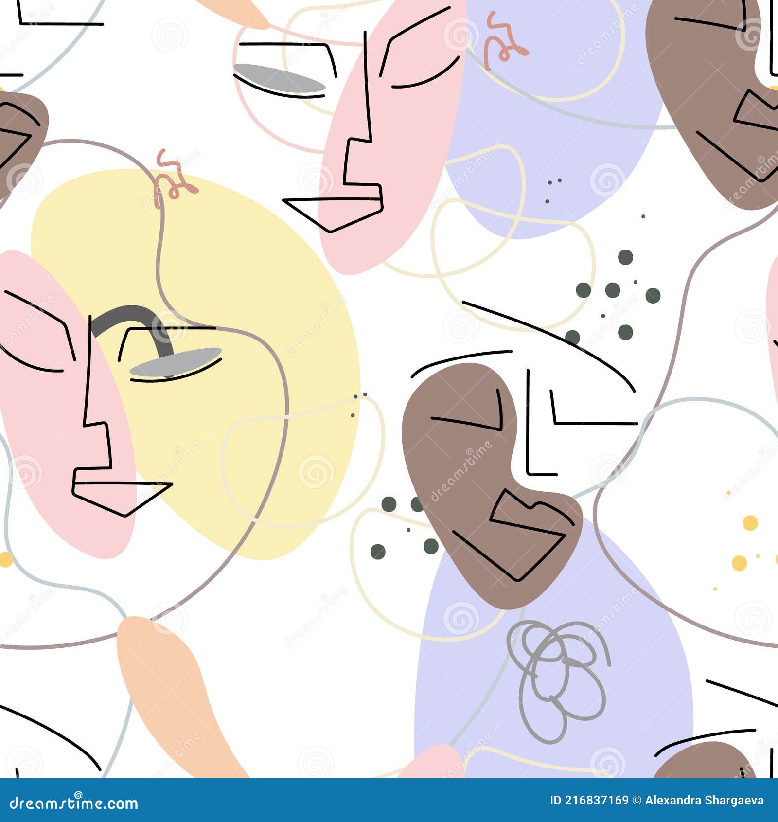 Face Line Pattern Abstract Drawing Seamless Print Stock Vector ...