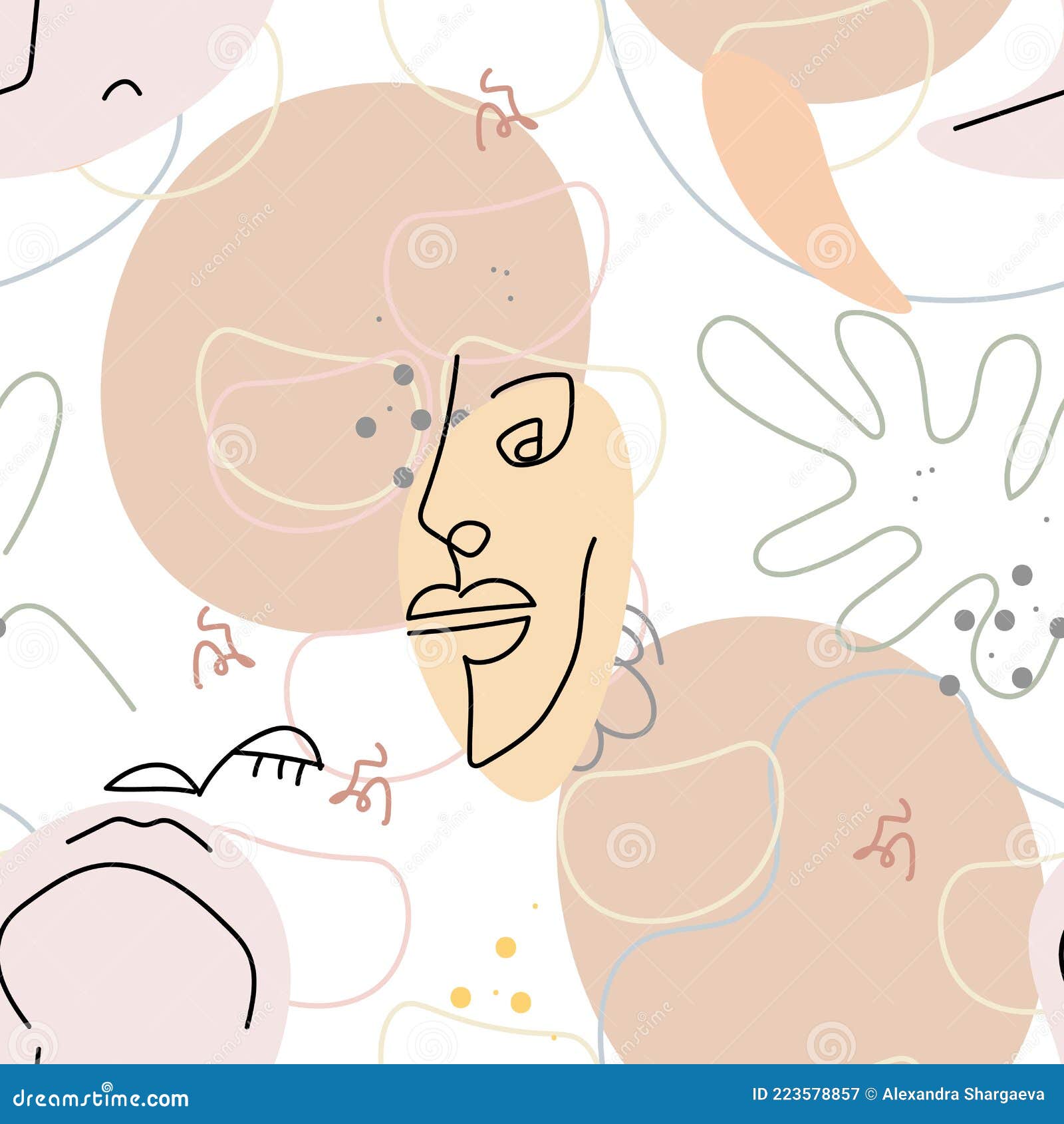 Face Line Pattern Abstract Drawing Seamless Print Stock Vector ...
