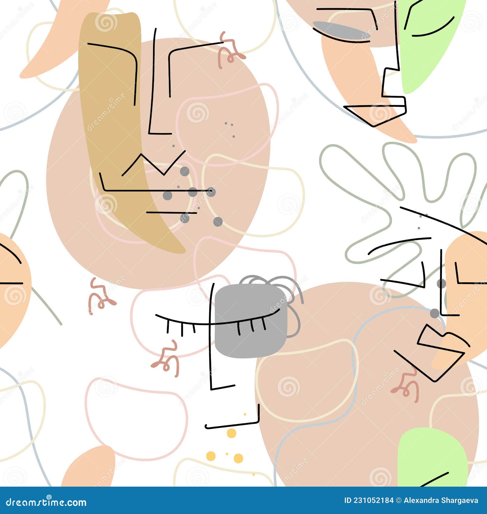 Face Line Pattern Abstract Drawing Seamless Print Stock Vector ...